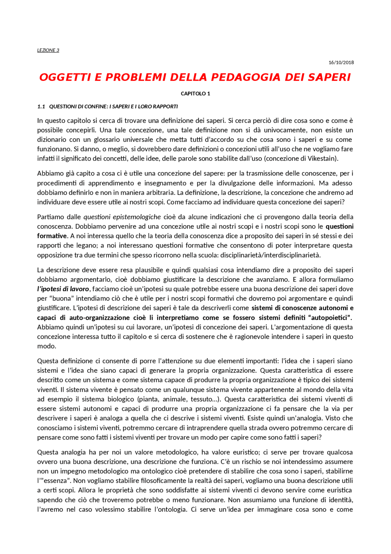Oggetti E Problemi Della Pedagogia Dei Saperi Docsity