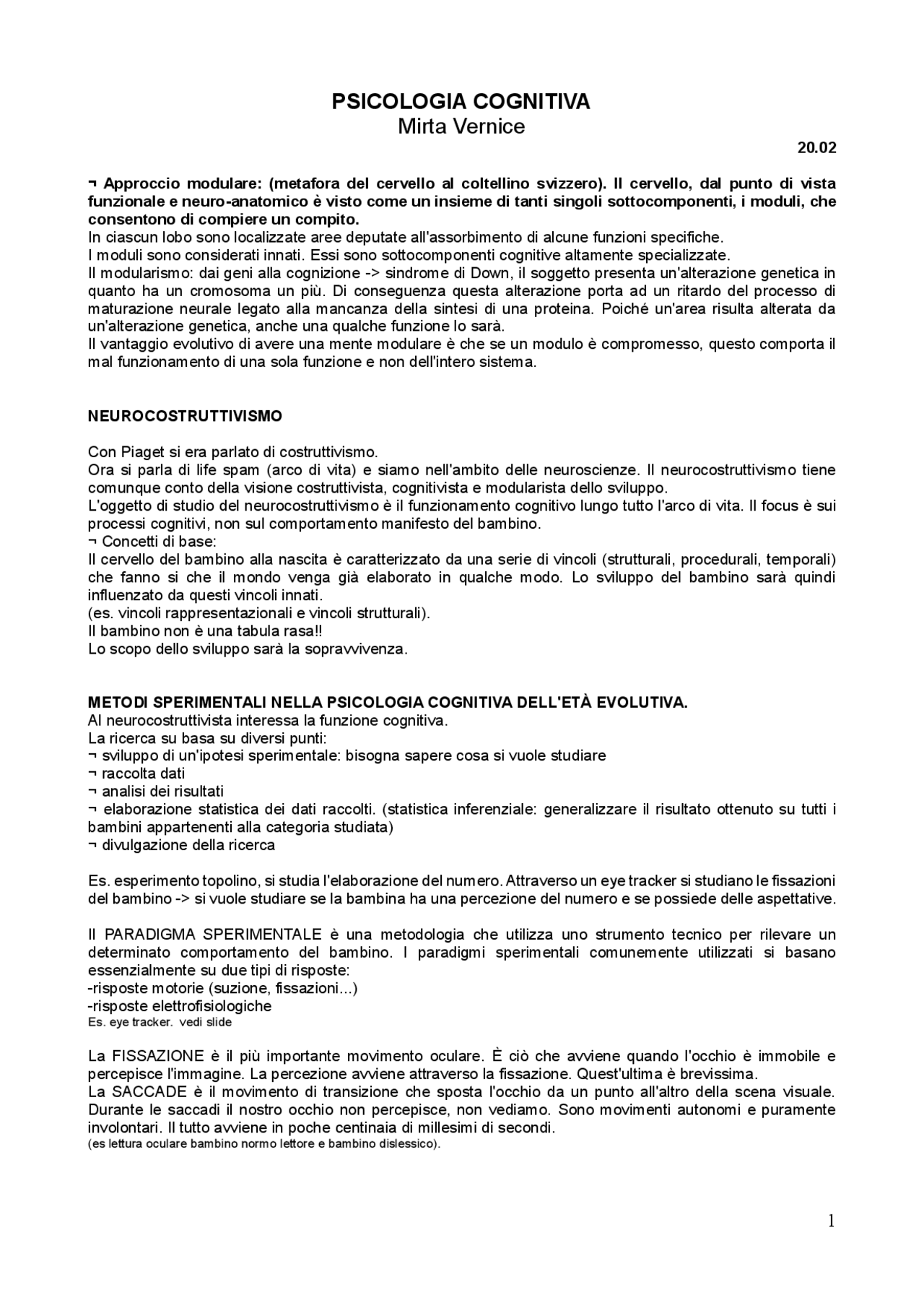 Psicologia Cognitiva Appunti Di Psicologia Cognitiva Docsity