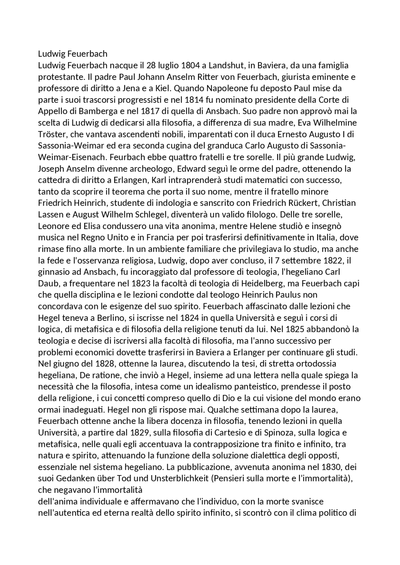 Ludwig Feuerbach Saggio Docsity