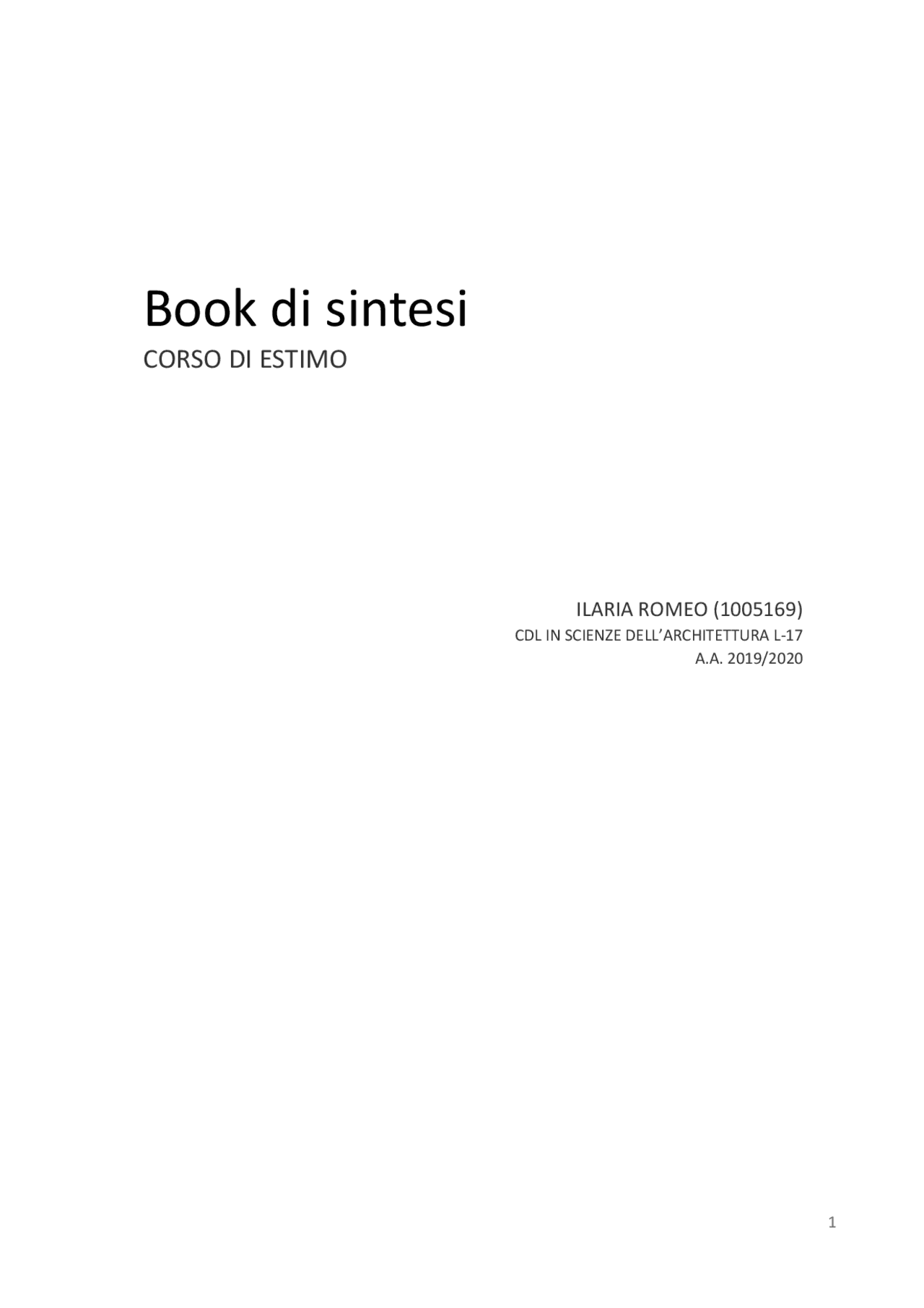 Riassunto Programma Integrale Estimo 6cfu Docsity
