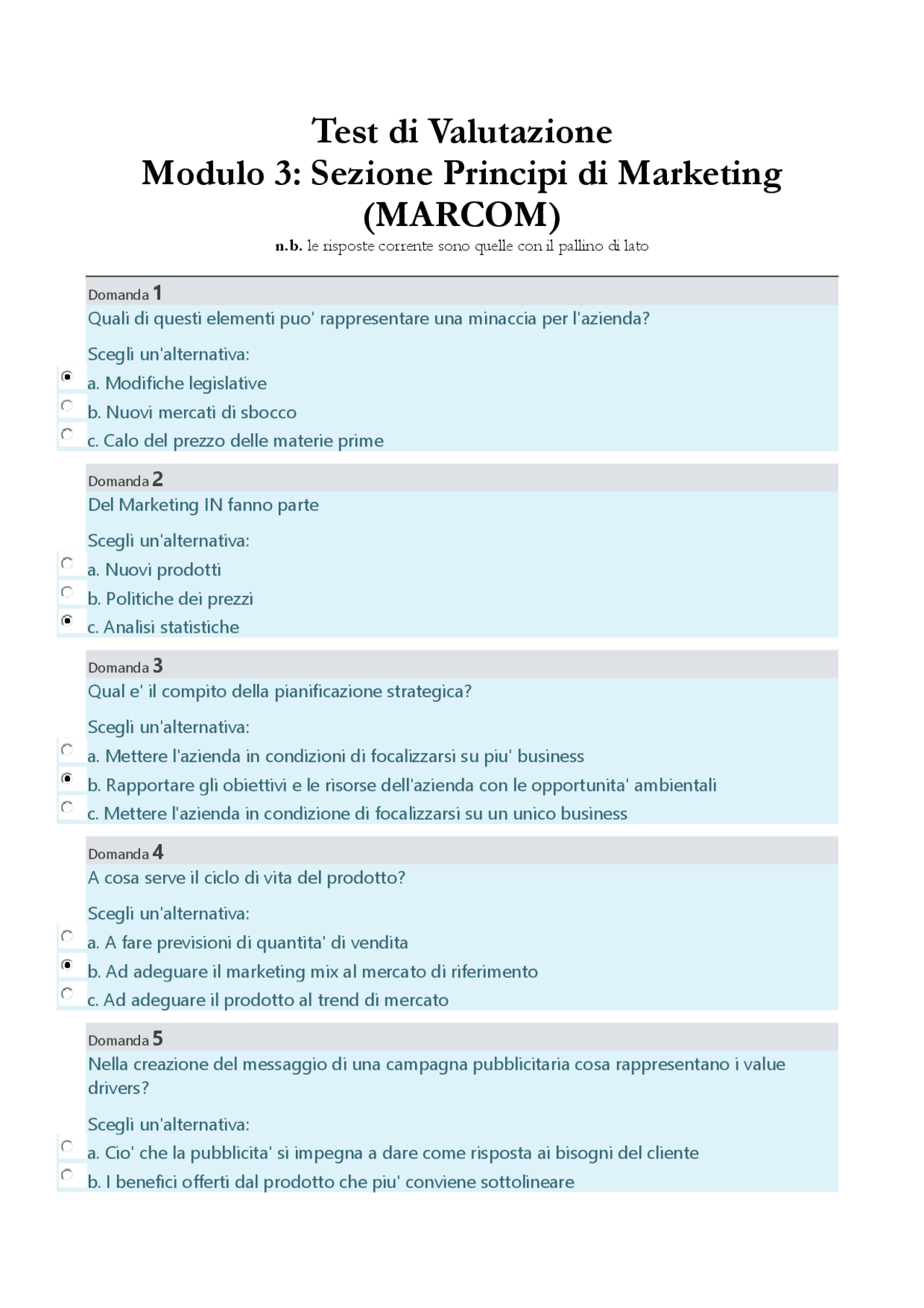 Test Di Valutazione Con Domande E Risposte Del Modulo 3 Master In