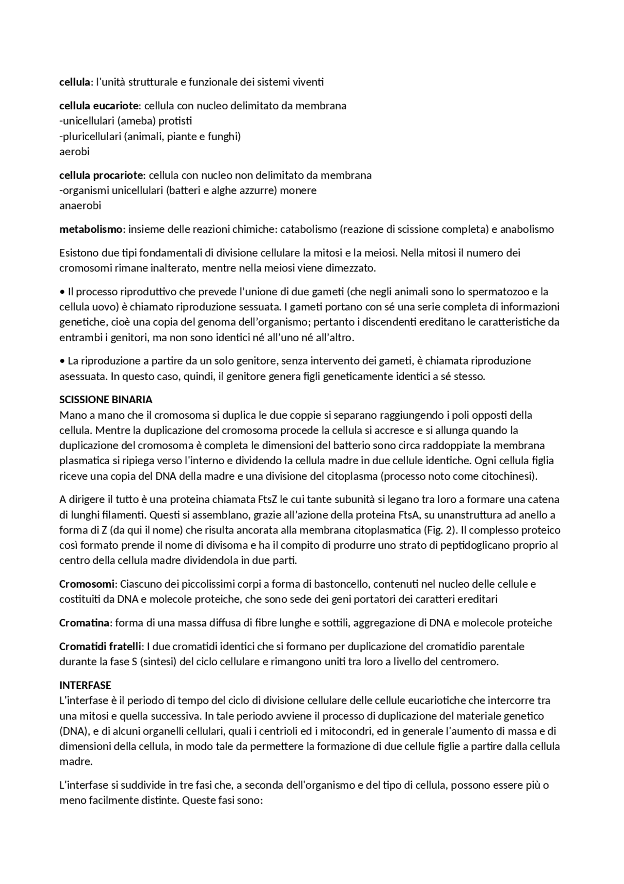 Appunti Biologia Sulla Cellula Docsity
