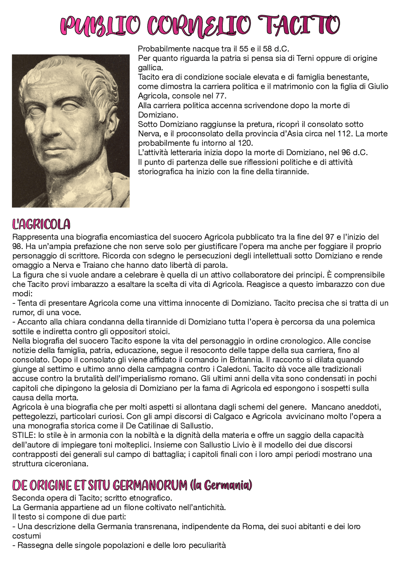 Tacito: Biografie e Opere Storiche | Study notes Latin | Docsity