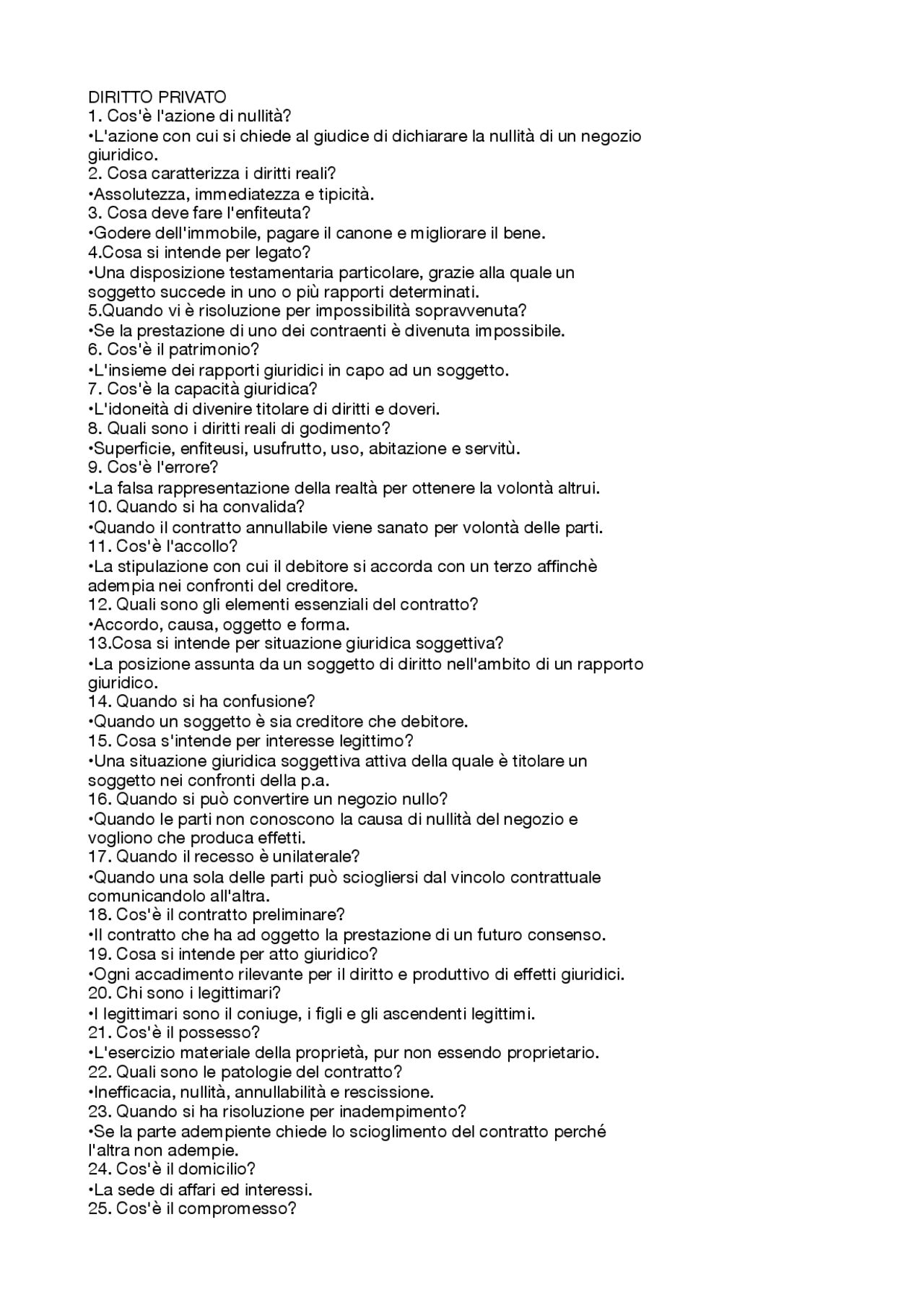 Fac Simile Domande Esame Diritto Privato Esercizi Di Diritto Privato