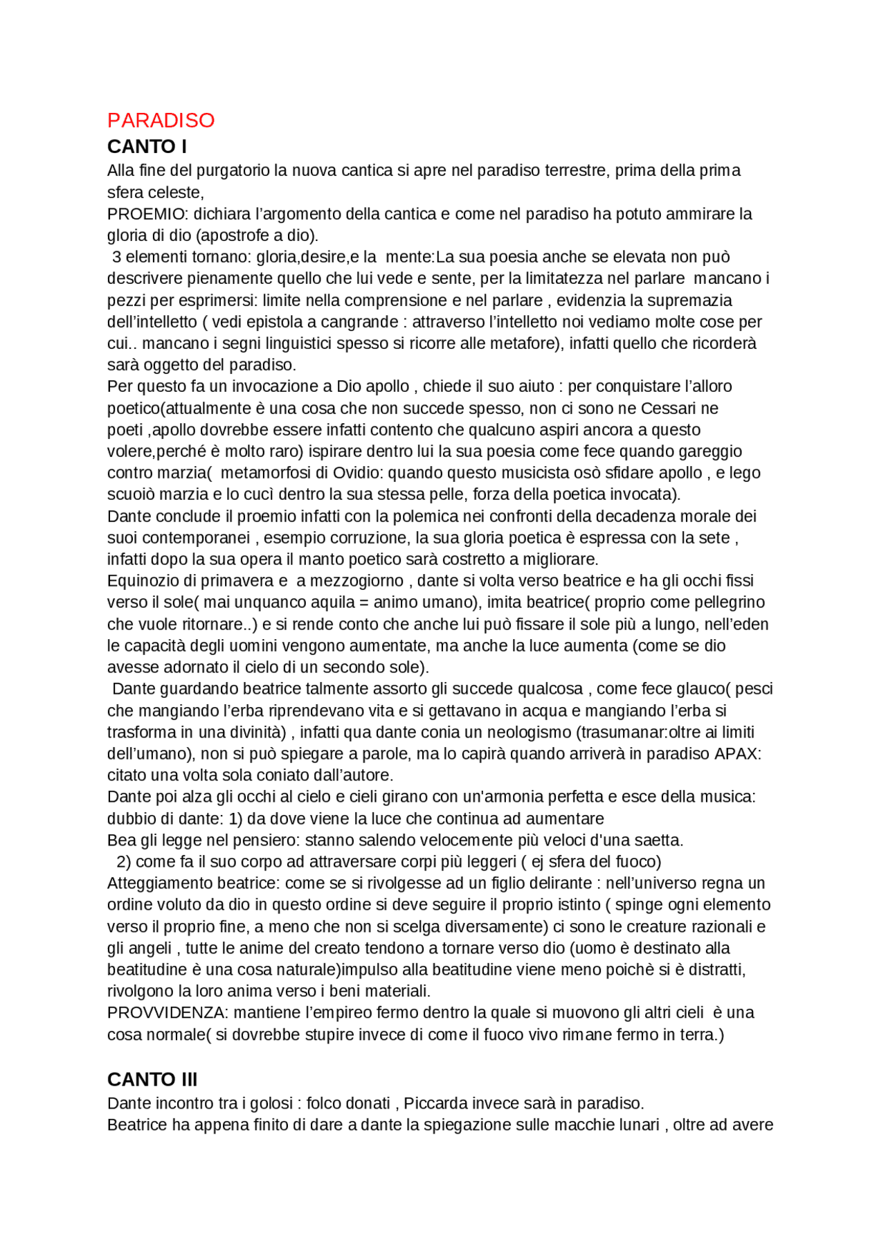 Canti Paradiso Iiiiivvvixixiixvii Docsity
