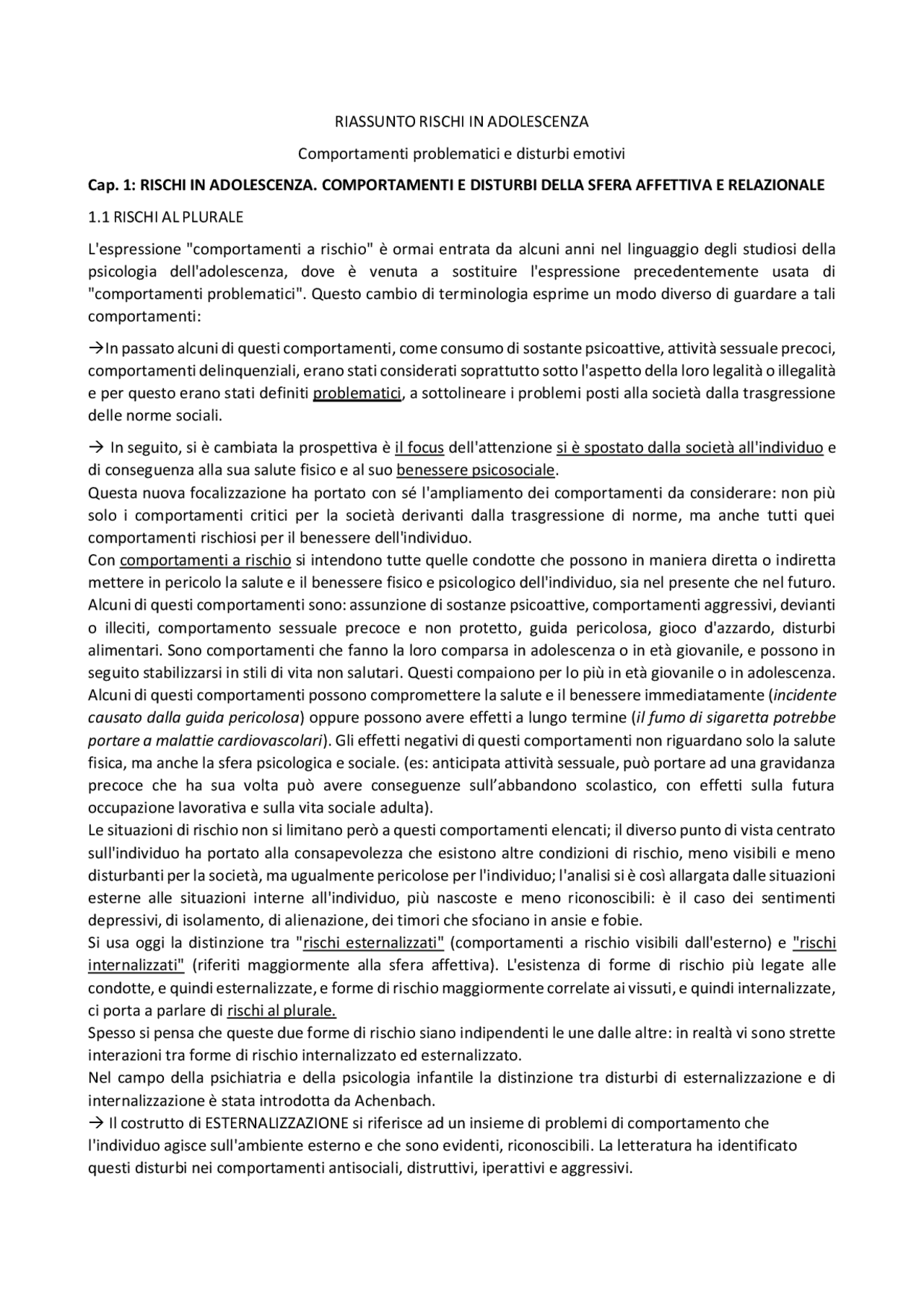 Riassunto Rischi In Adolescenza Comportamenti Problematici E Disturbi