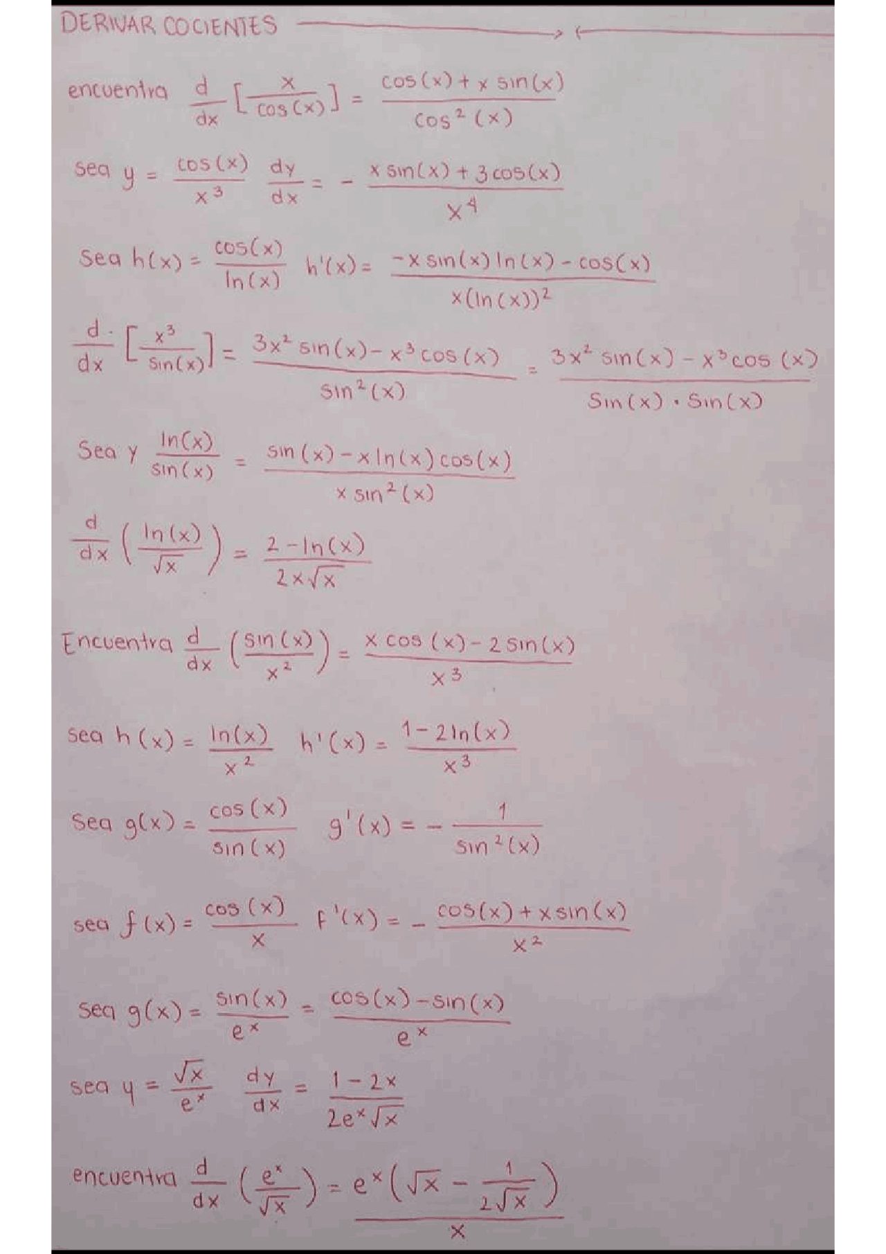 Derivar cocientes, ejercicios resueltos Khan academy - Docsity