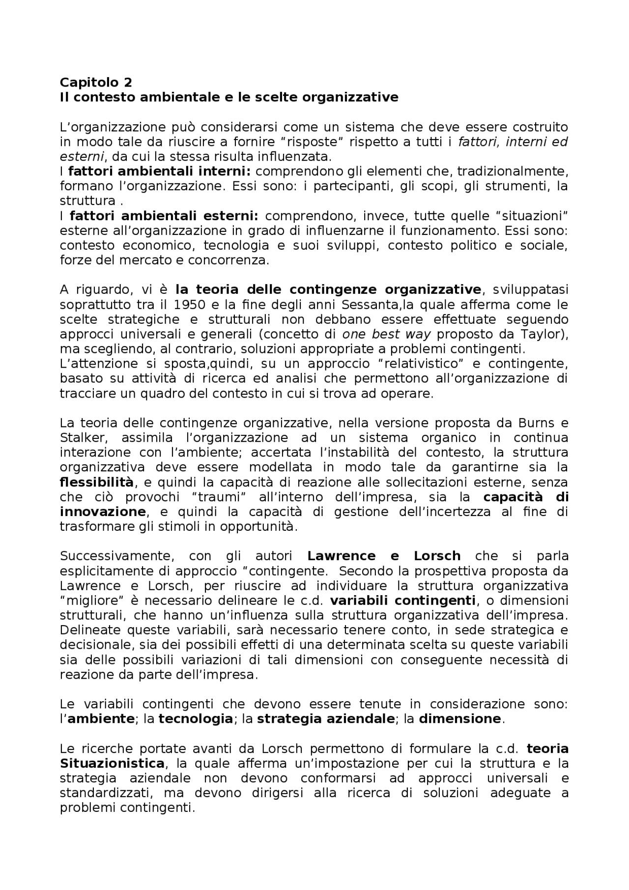 Riassunto Organizzazione Aziendale Docsity