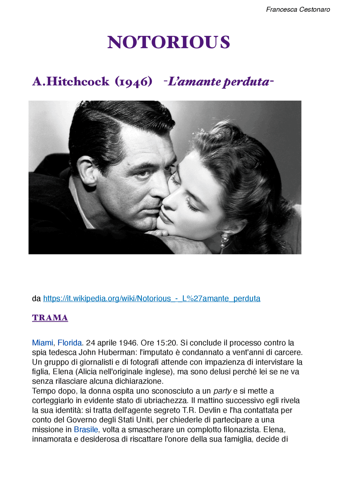 Analisi Notorious Di A Hitchcock Docsity