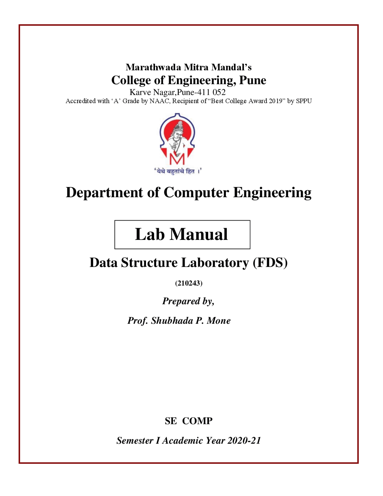 Fds Manual Updated Sppu Second Year Computer Engg Lab Reports