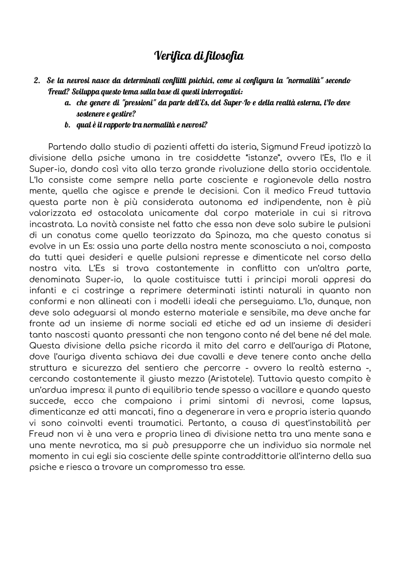 Verifica Su Freud Con Risposte Complete Docsity
