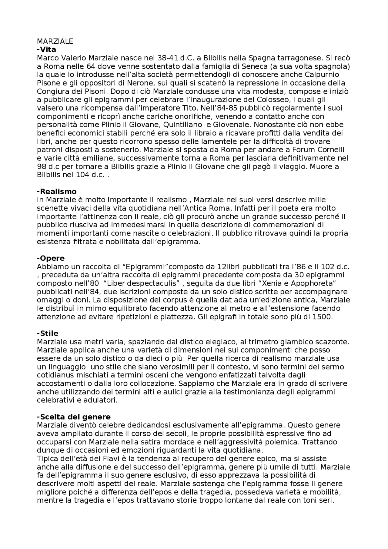 Appunti Marziale Liceo Classico Docsity