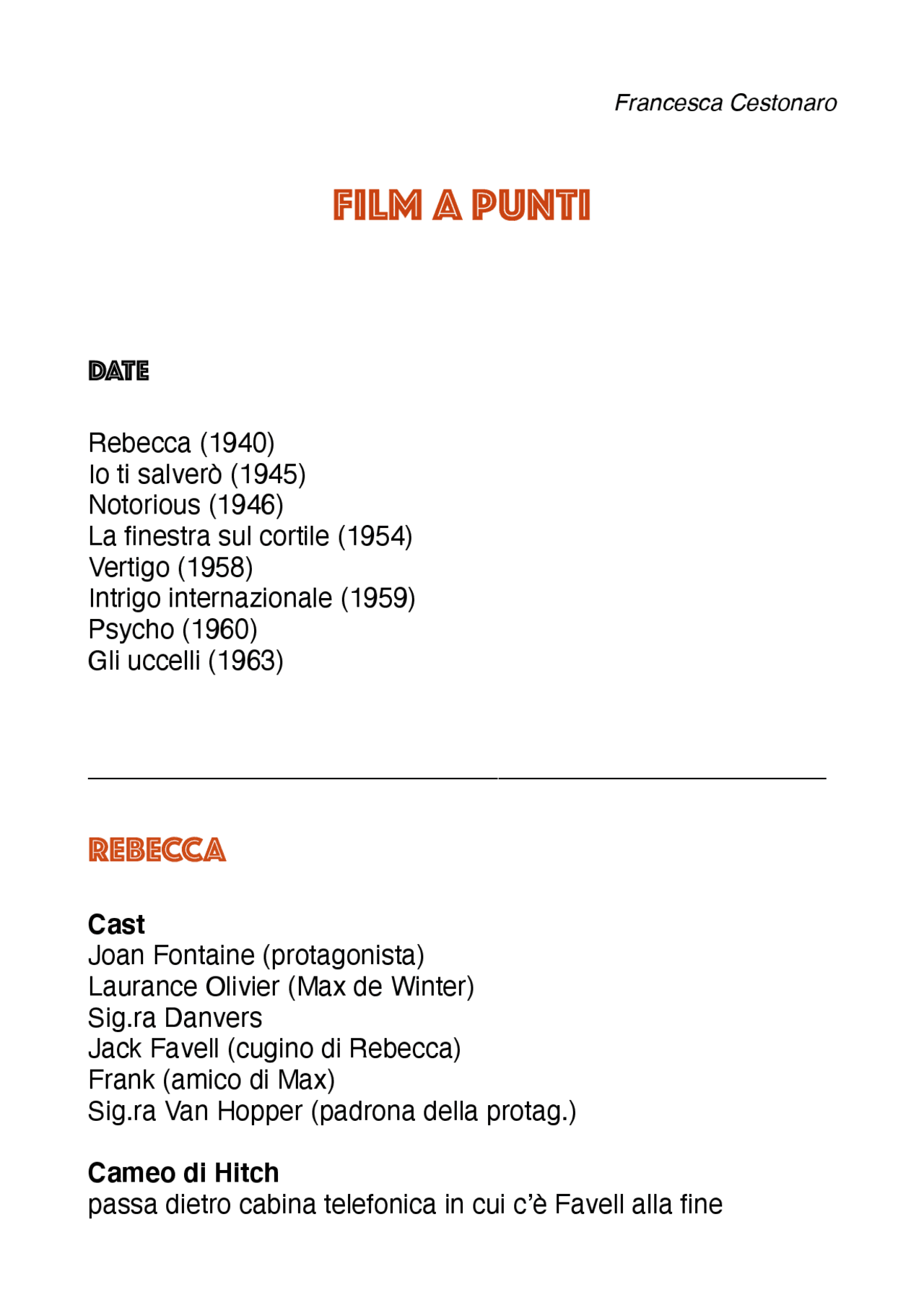 Sintesi Completa Di 8 Film Di Hitchcock Docsity