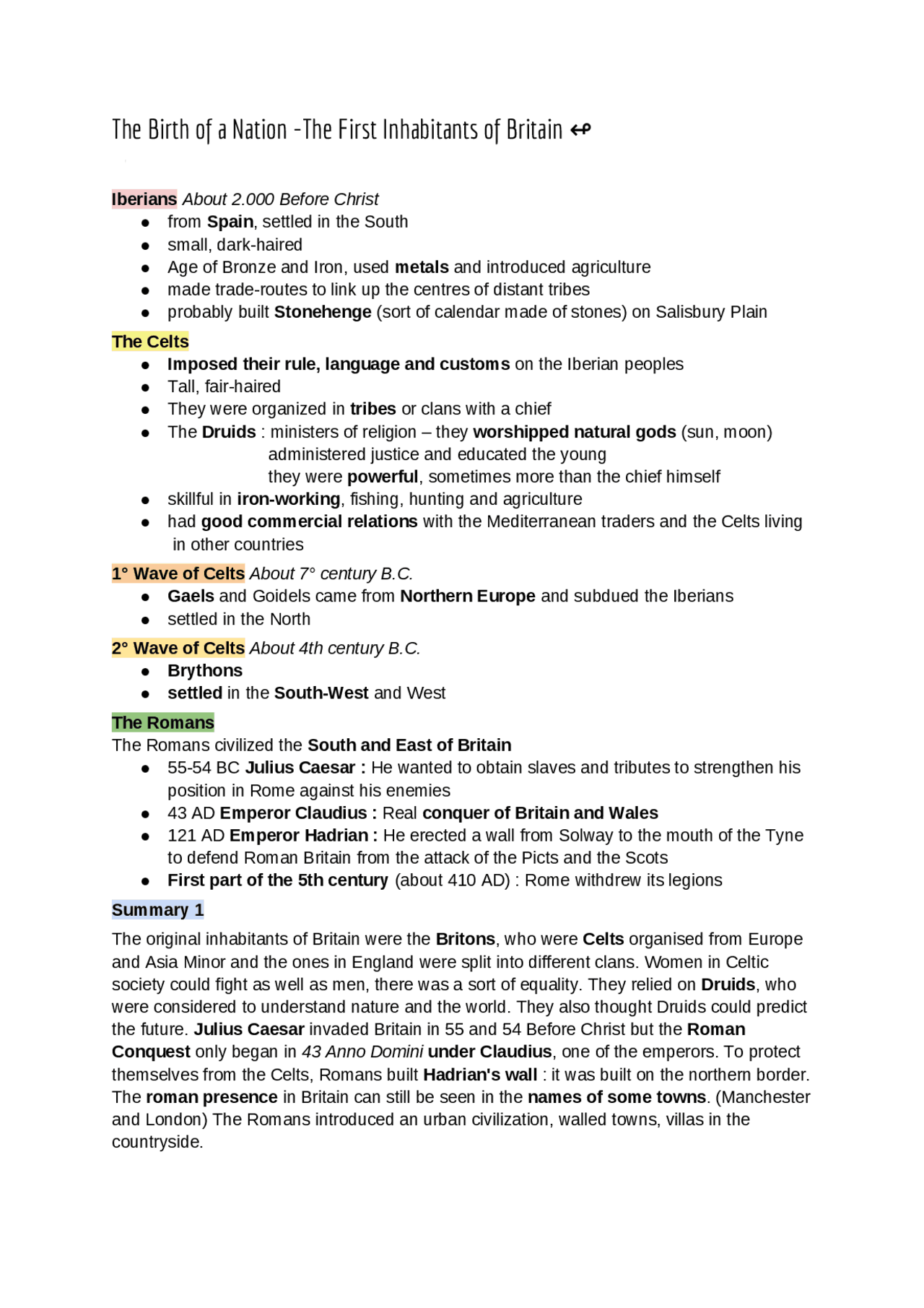 The first inhabitants of britain - Docsity