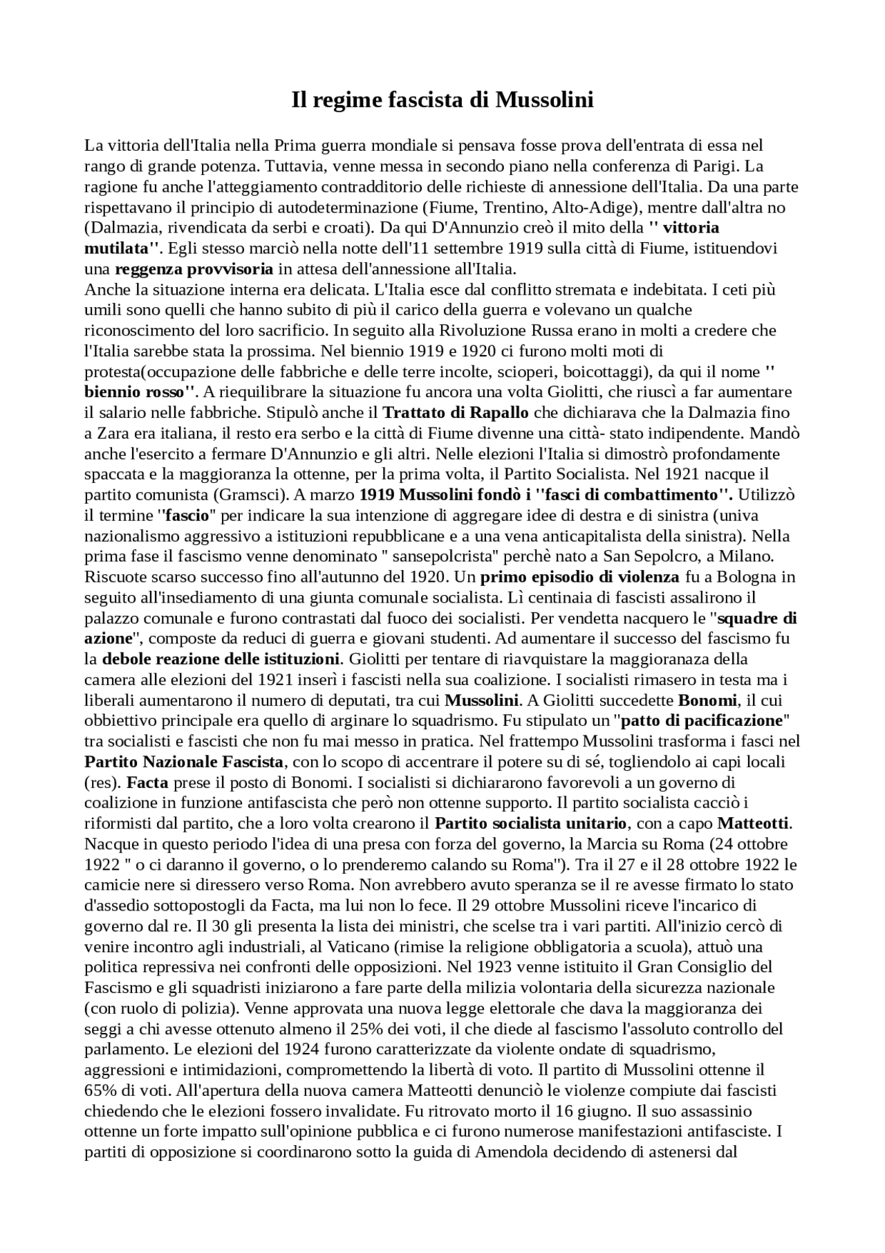 Riassunto Sul Fascismo Docsity