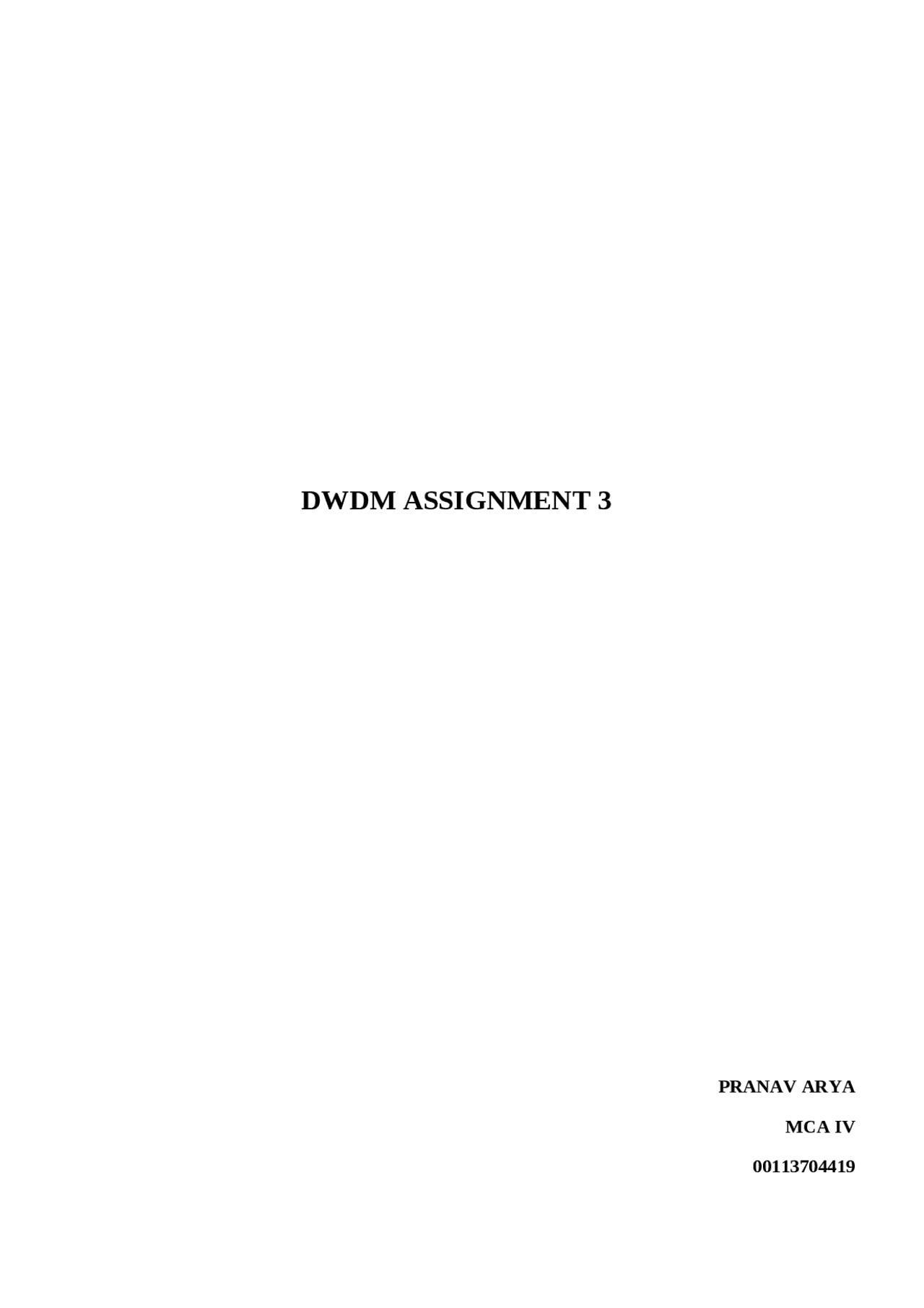 Assignment 3 Of Dwdm Docsity