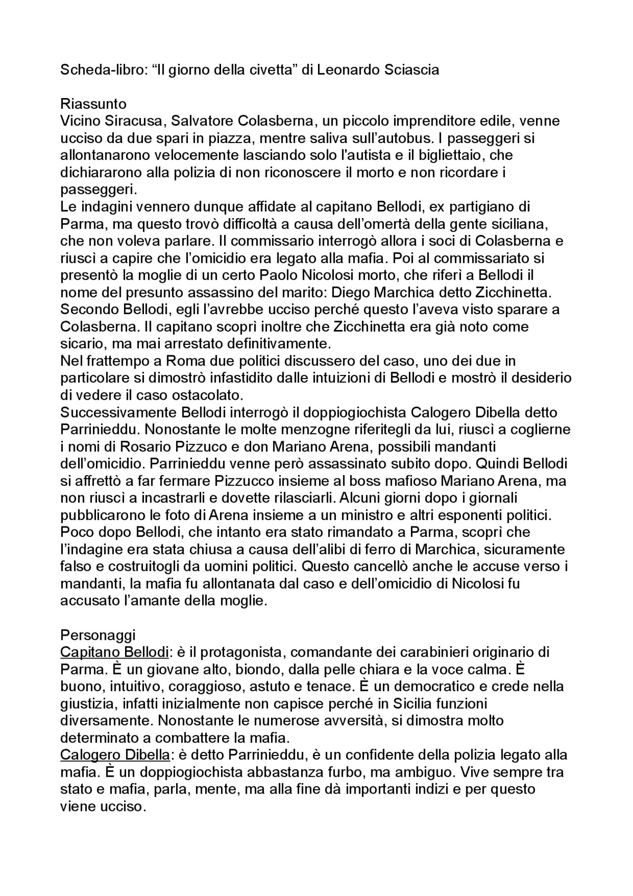 Scheda-libro: Il giorno della civetta - Leonardo Sciascia | Appunti di ...