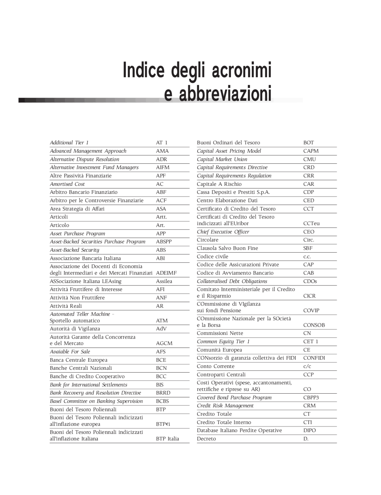 Acronimi e abbreviazioni delle banche ed intermediari finanziari ...