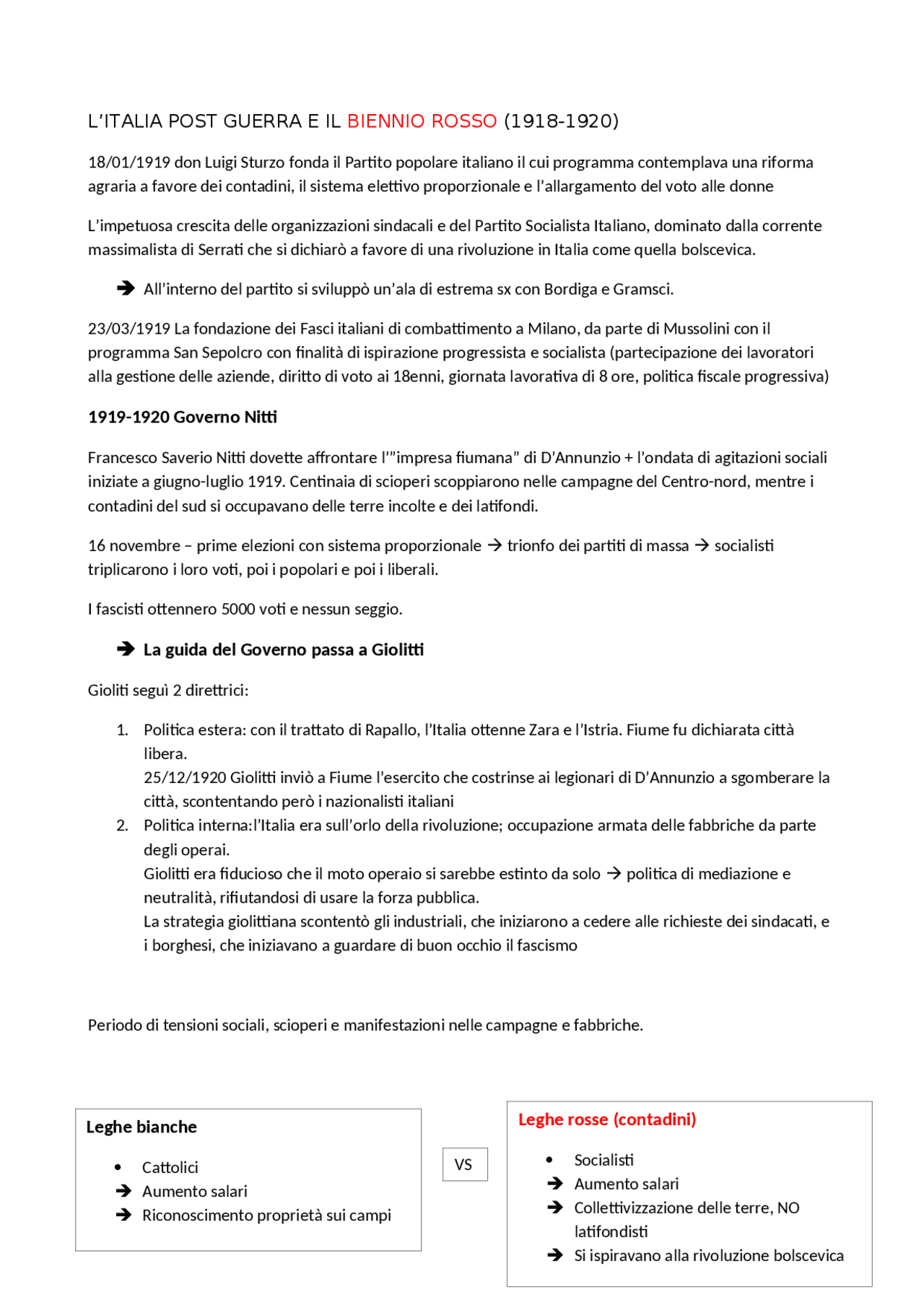 Storia Biennio Rosso In Italia Docsity