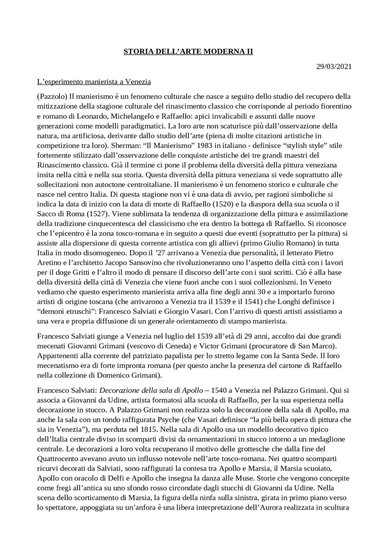 Storia dell'arte moderna - prima parte relativa al corso del secondo modulo di storia dell'arte ...