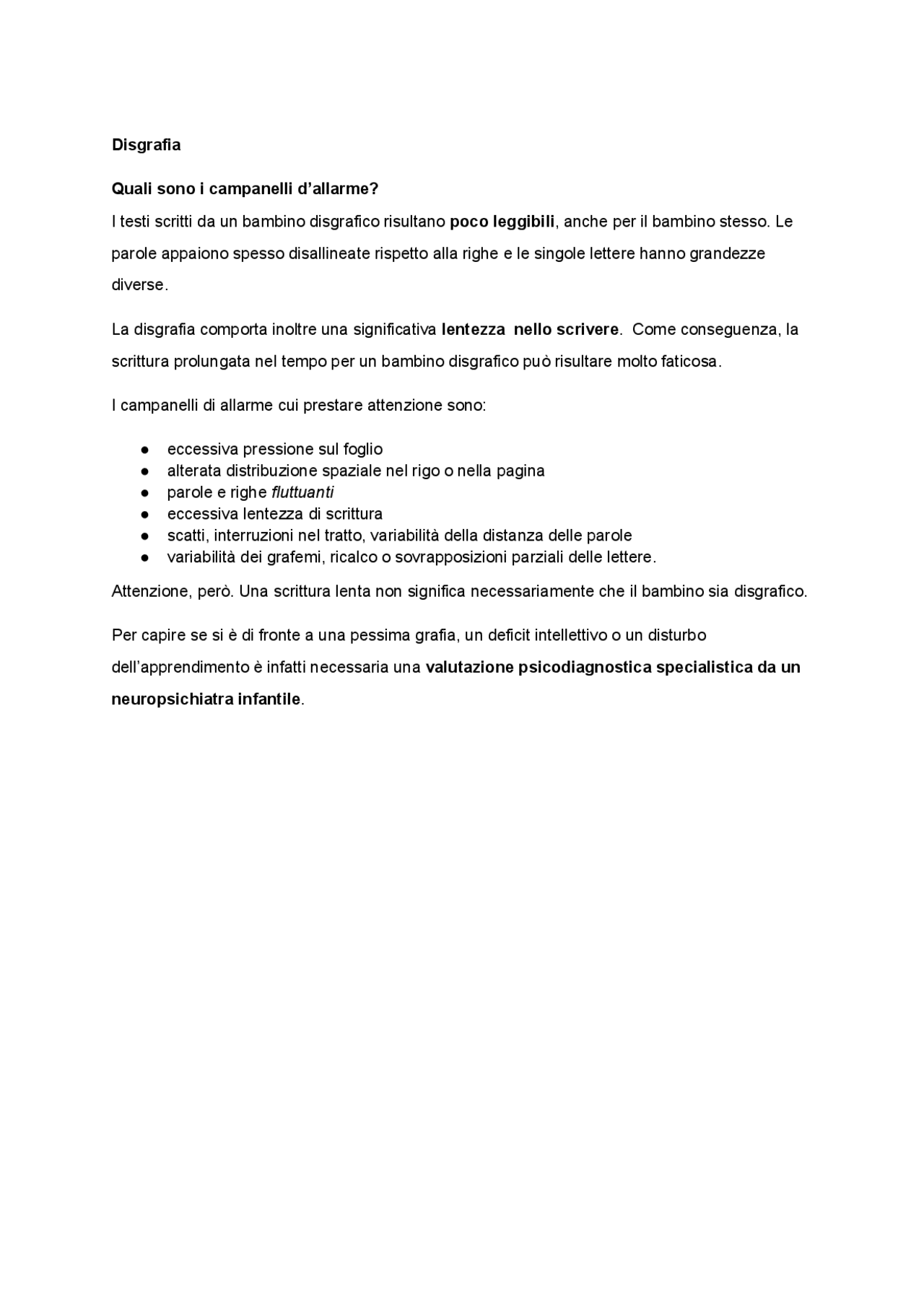 Disgrafia Riassunto Caratteristiche Docsity