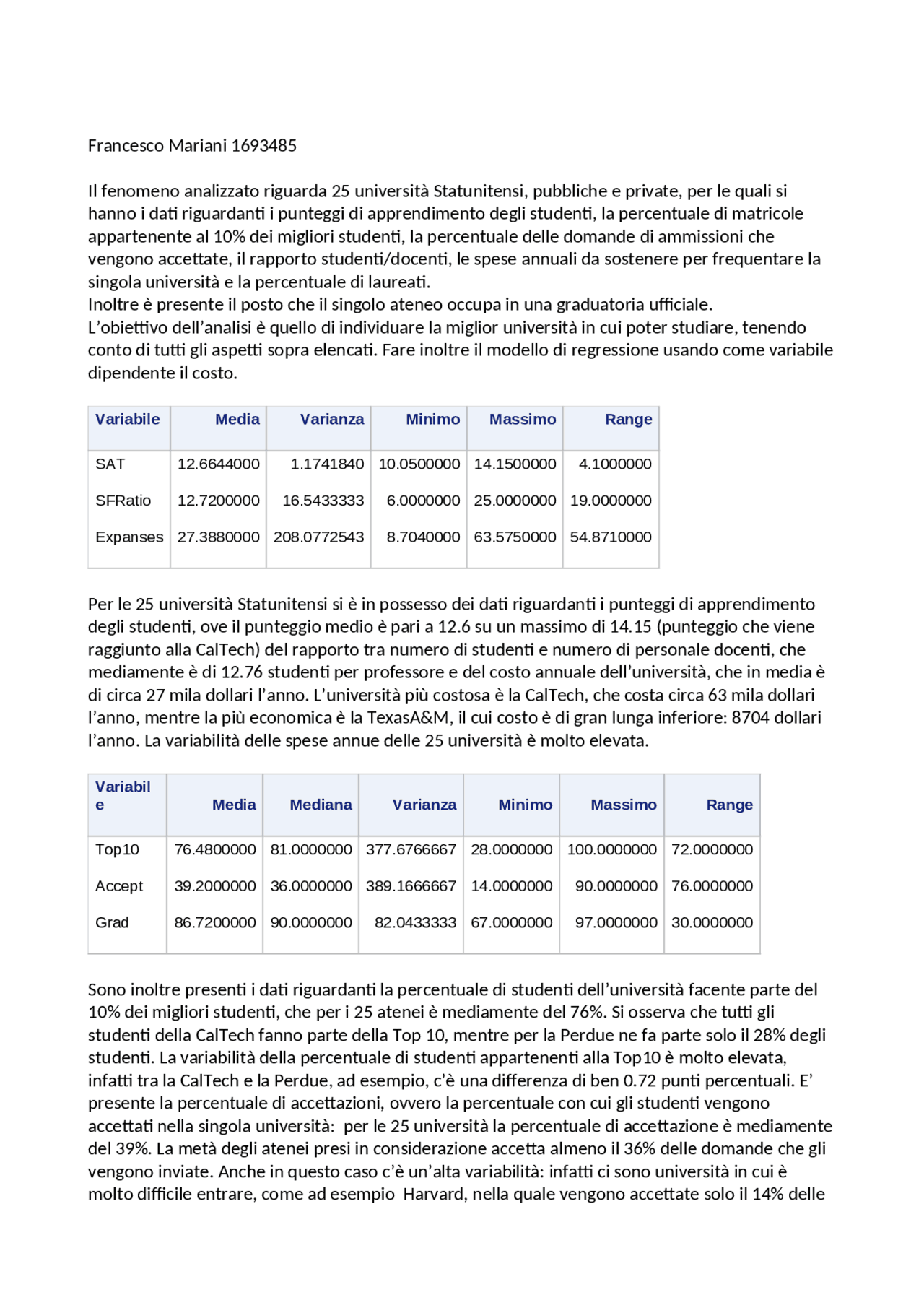 Relazione Università Sas Docsity