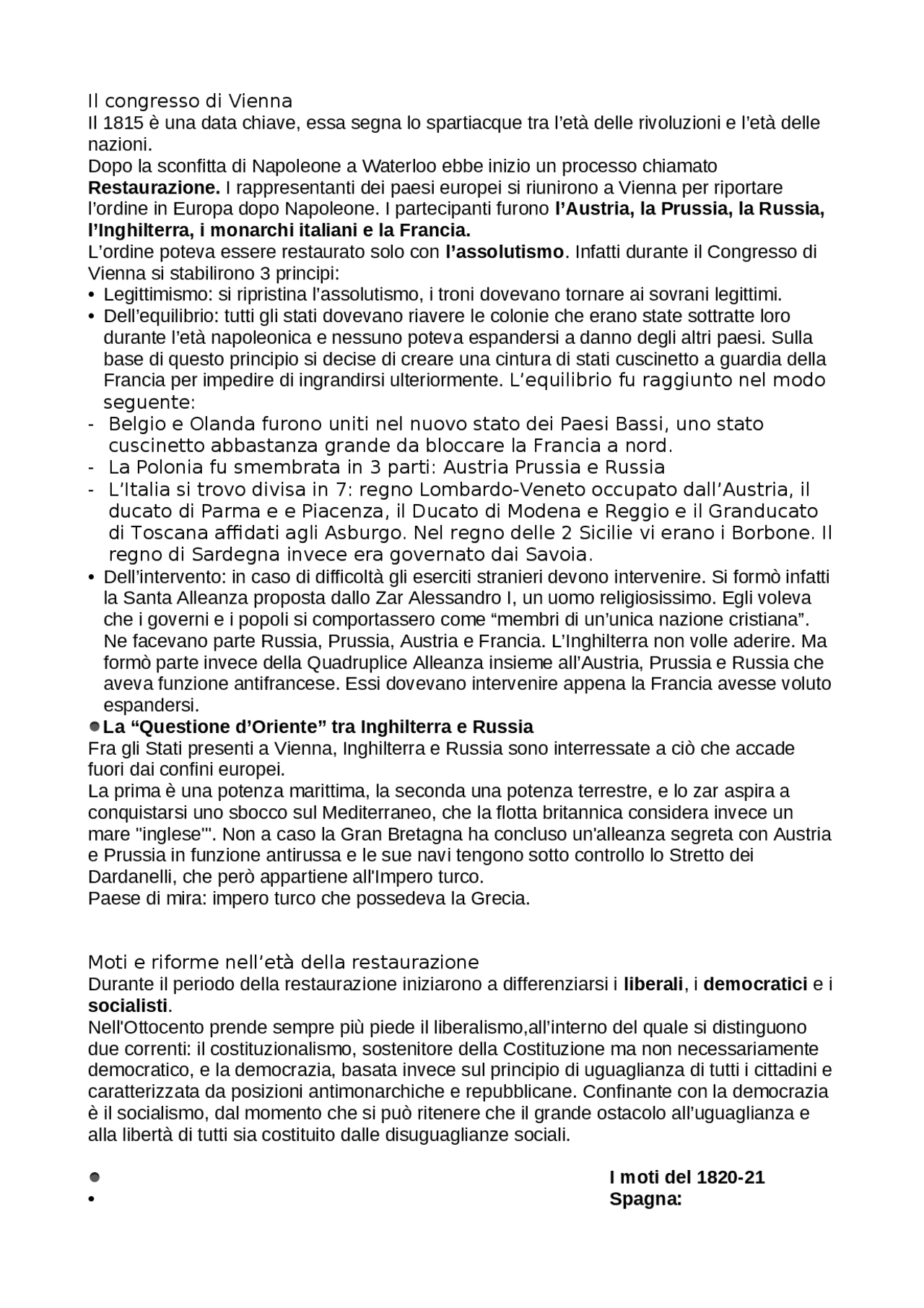 Storia Sintesi Moti Del 20 21 Docsity