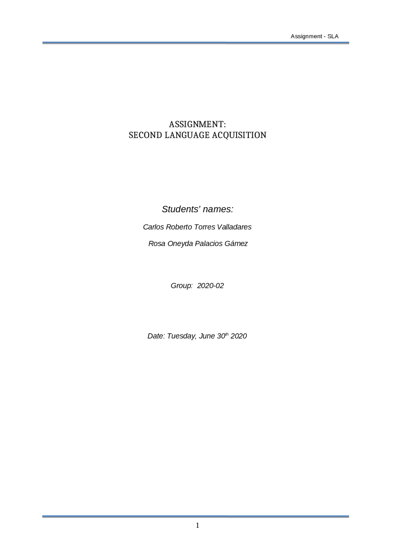 Assignment Second Language Acquisition Docsity