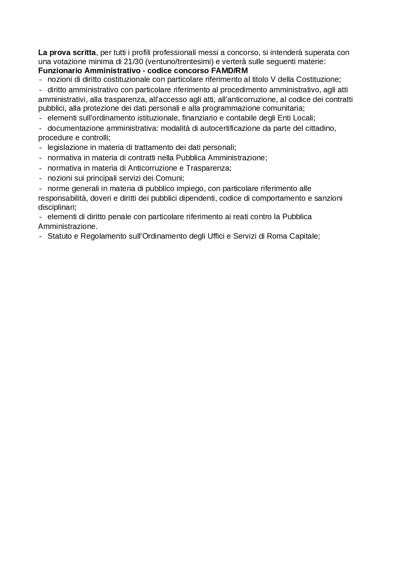 Materie Prova Scritta Concorso Roma Docsity