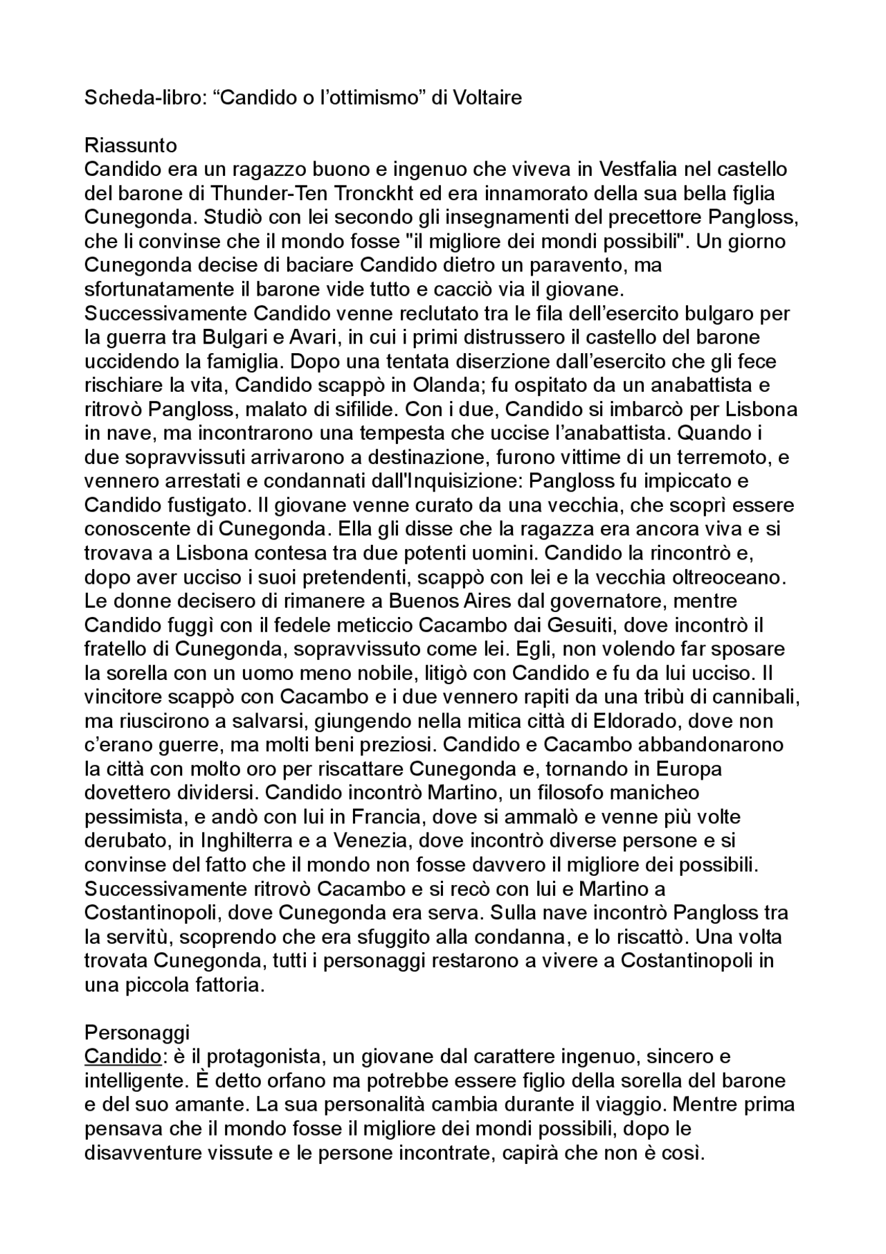 Scheda-libro: Candido, o l'ottimismo - Voltaire | Appunti di Italiano ...