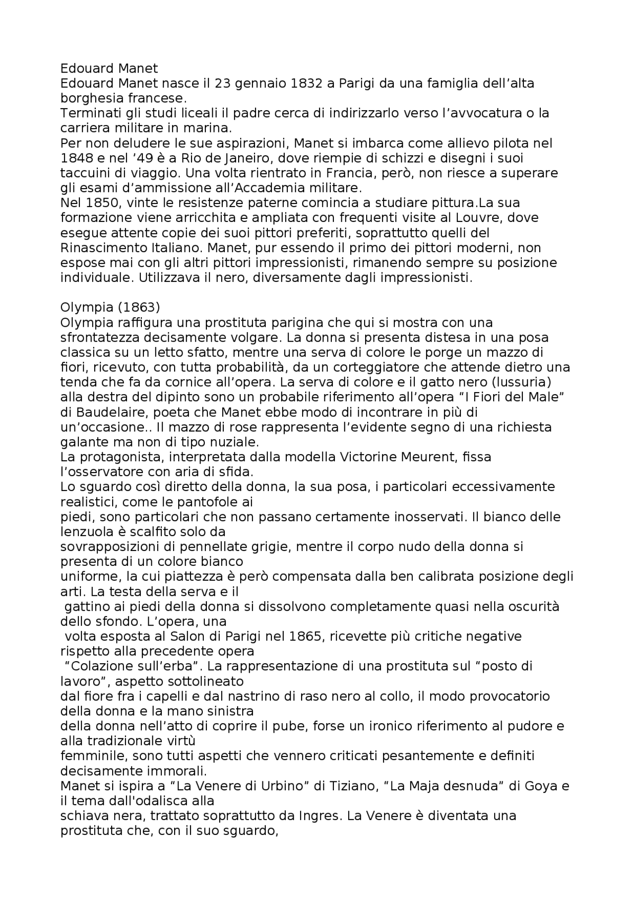 Manet Storia Dellarte Docsity