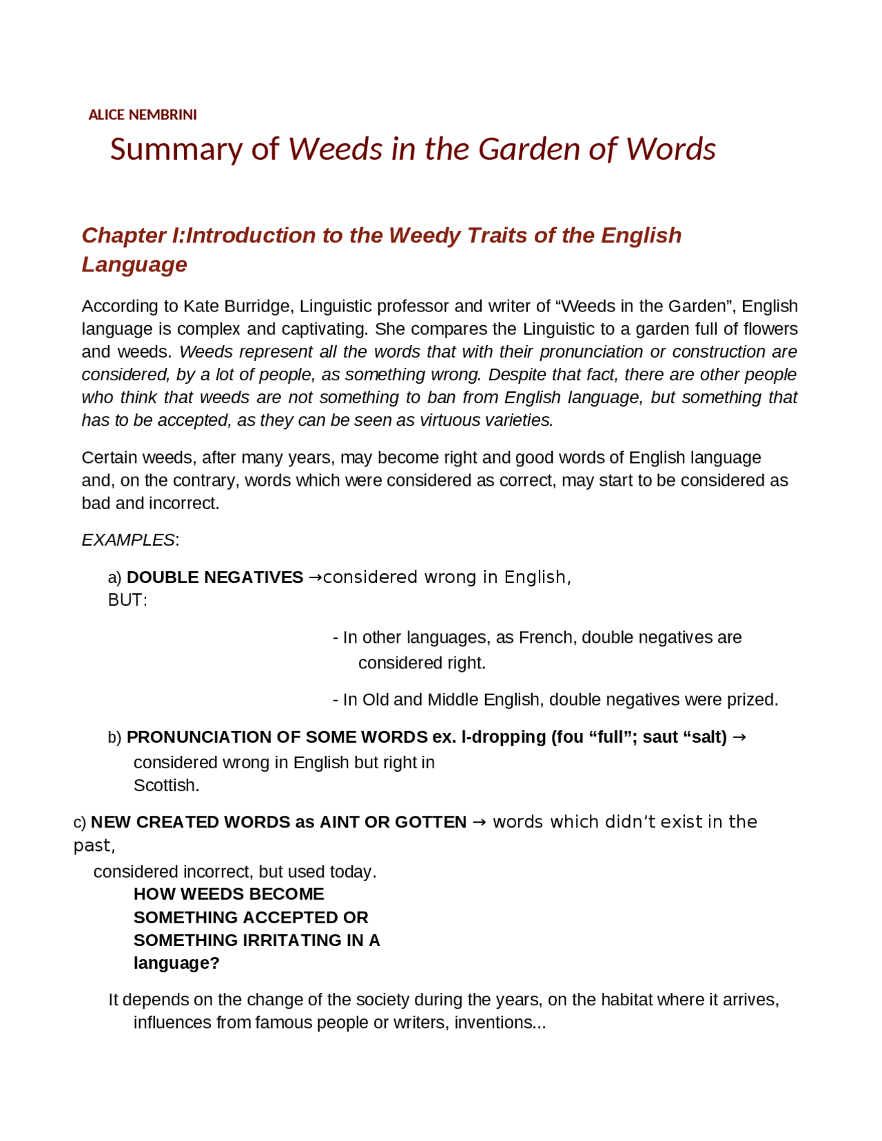 Riassunto Weeds In The Garden Of Words Docsity