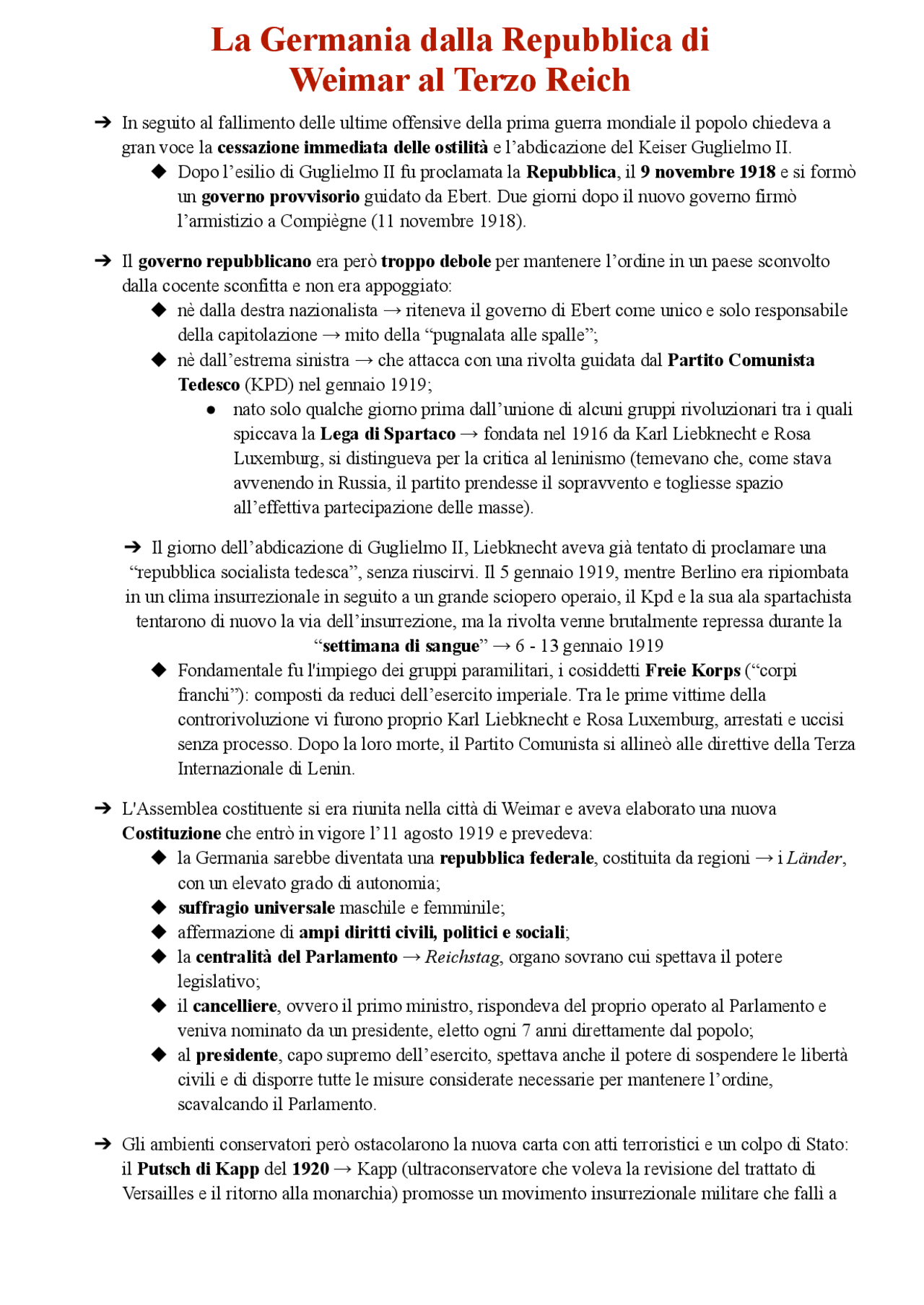 Appunti storia della Germania: dalla Repubblica di Weimar al Terzo ...