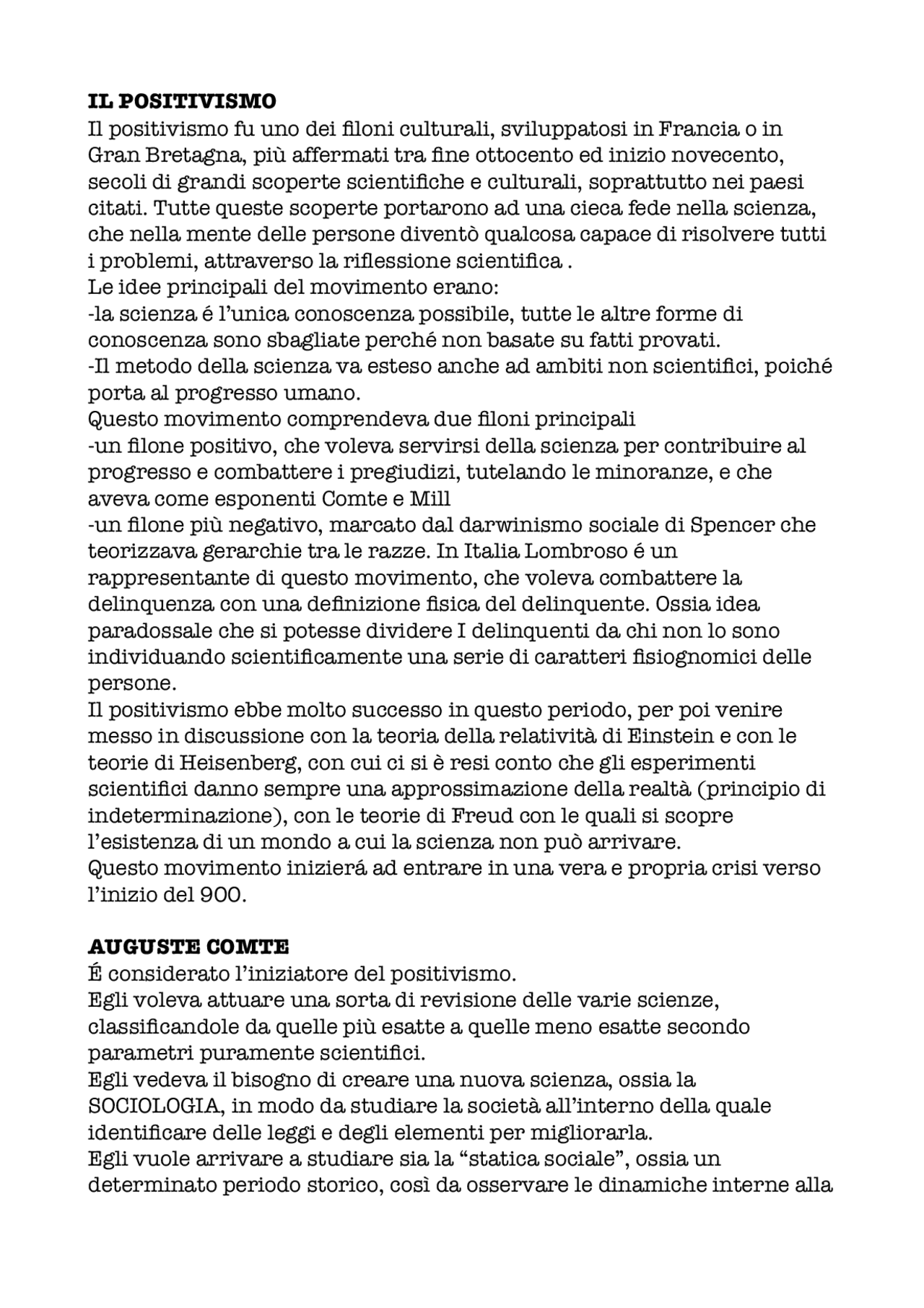 Il Positivismo Appunti Docsity