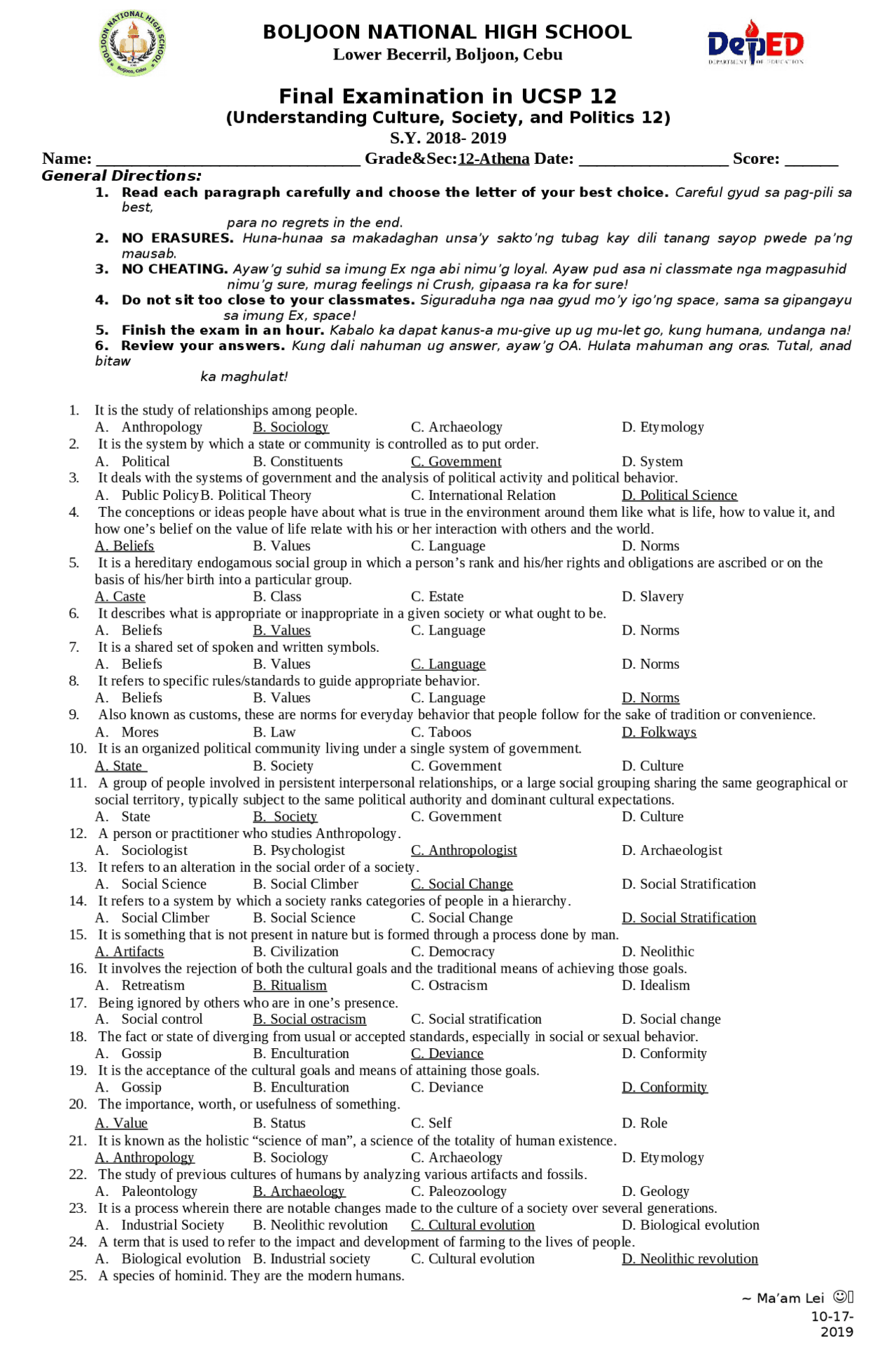 Exam finals high school - Docsity