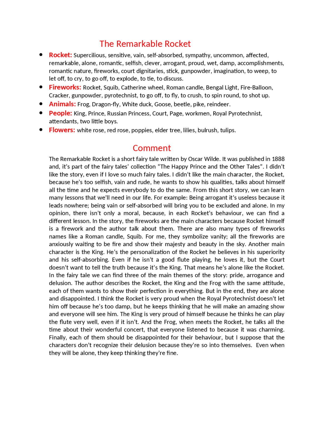 The Remarkable Rocket by Oscar Wilde - Docsity