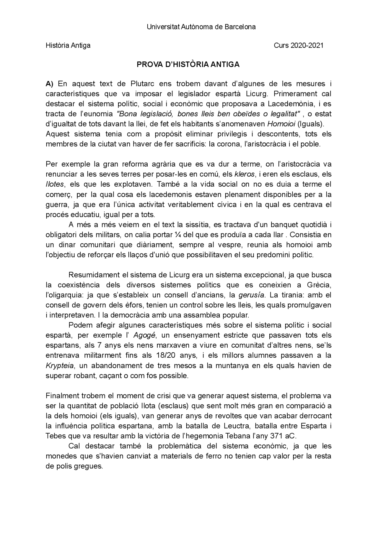 Examen 1 Història Antiga Docsity