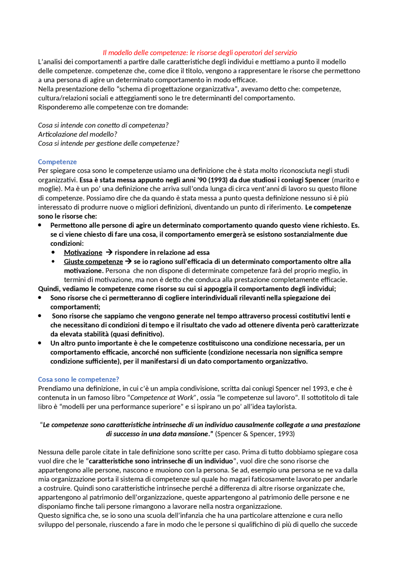 Modello delle competenze - Docsity