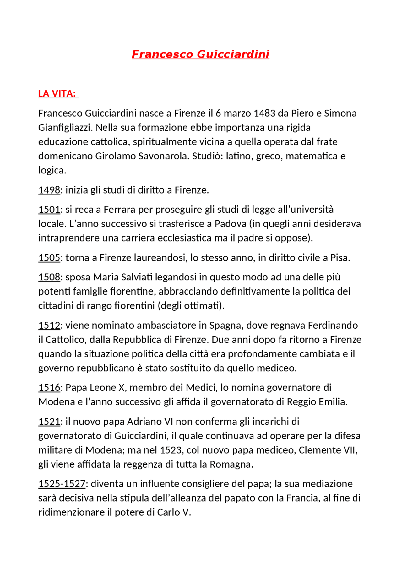 Francesco Guicciardini Docsity