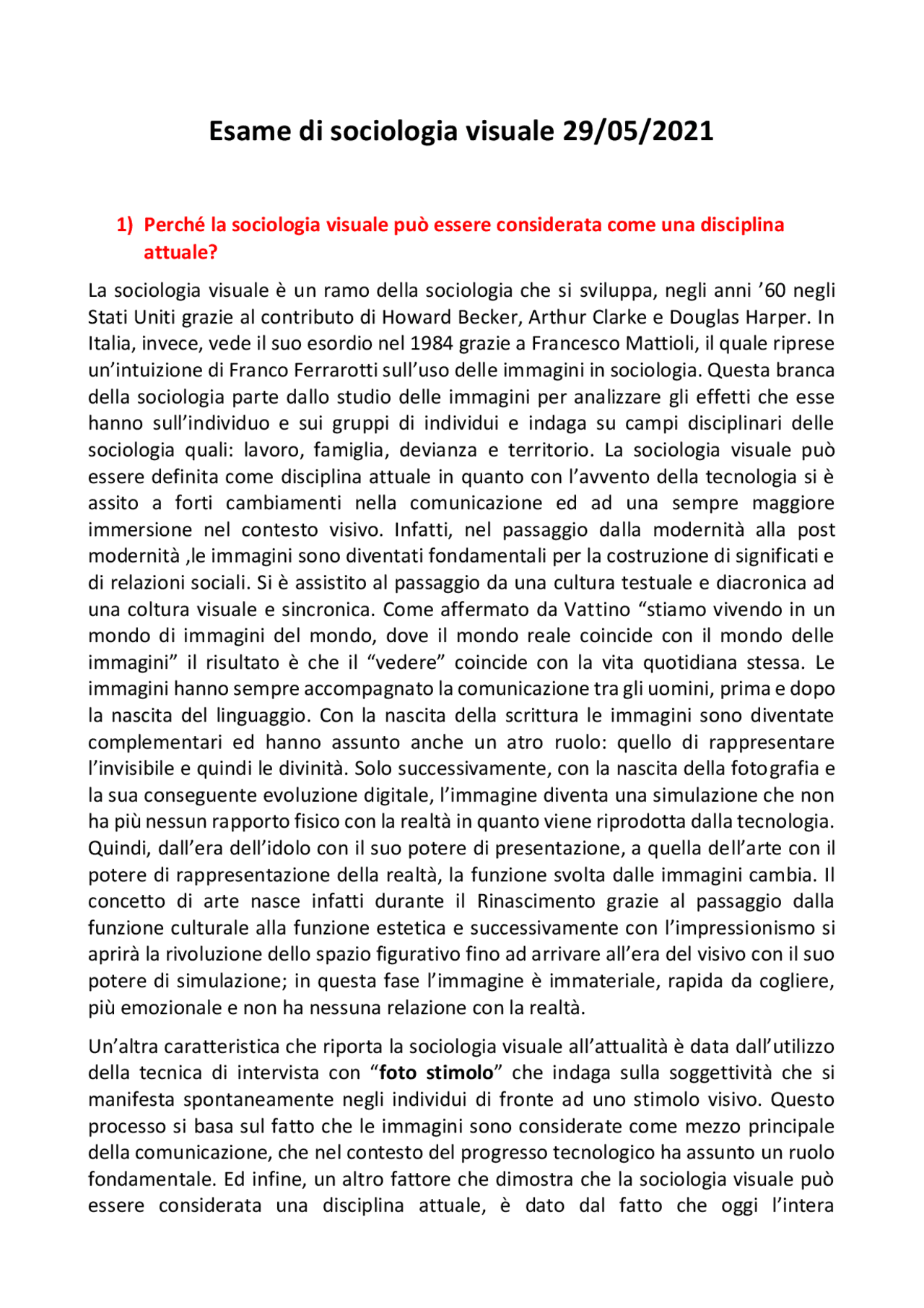 Domande E Risposte Sociologia Visuale Docsity