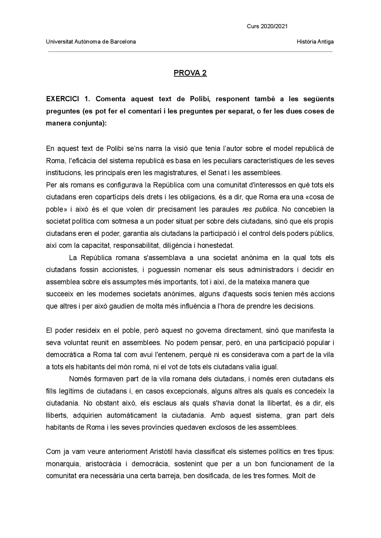 Prova 2 historia antiga | Exams of Ancient history | Docsity