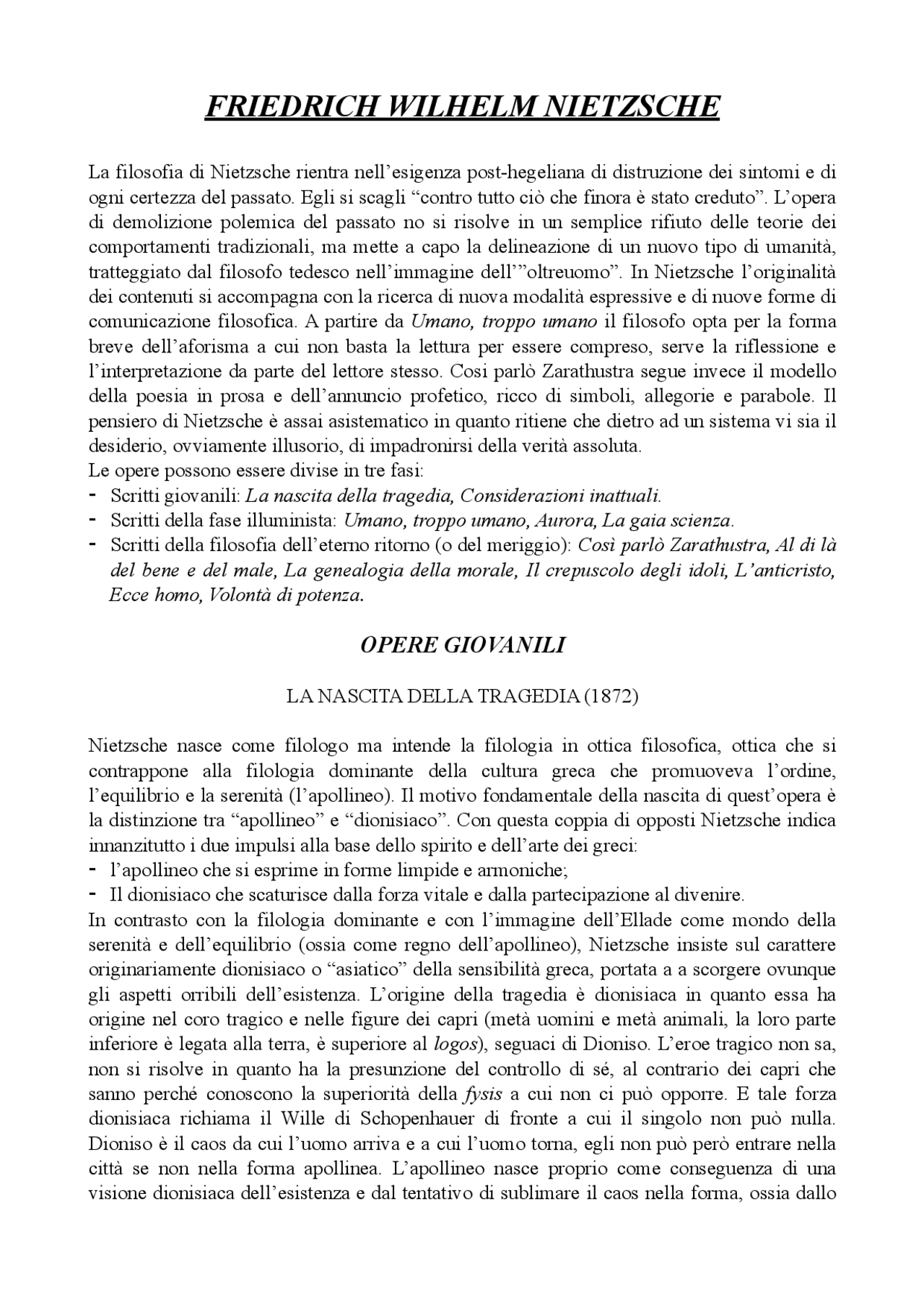 Concetti Principali Nietzsche Docsity