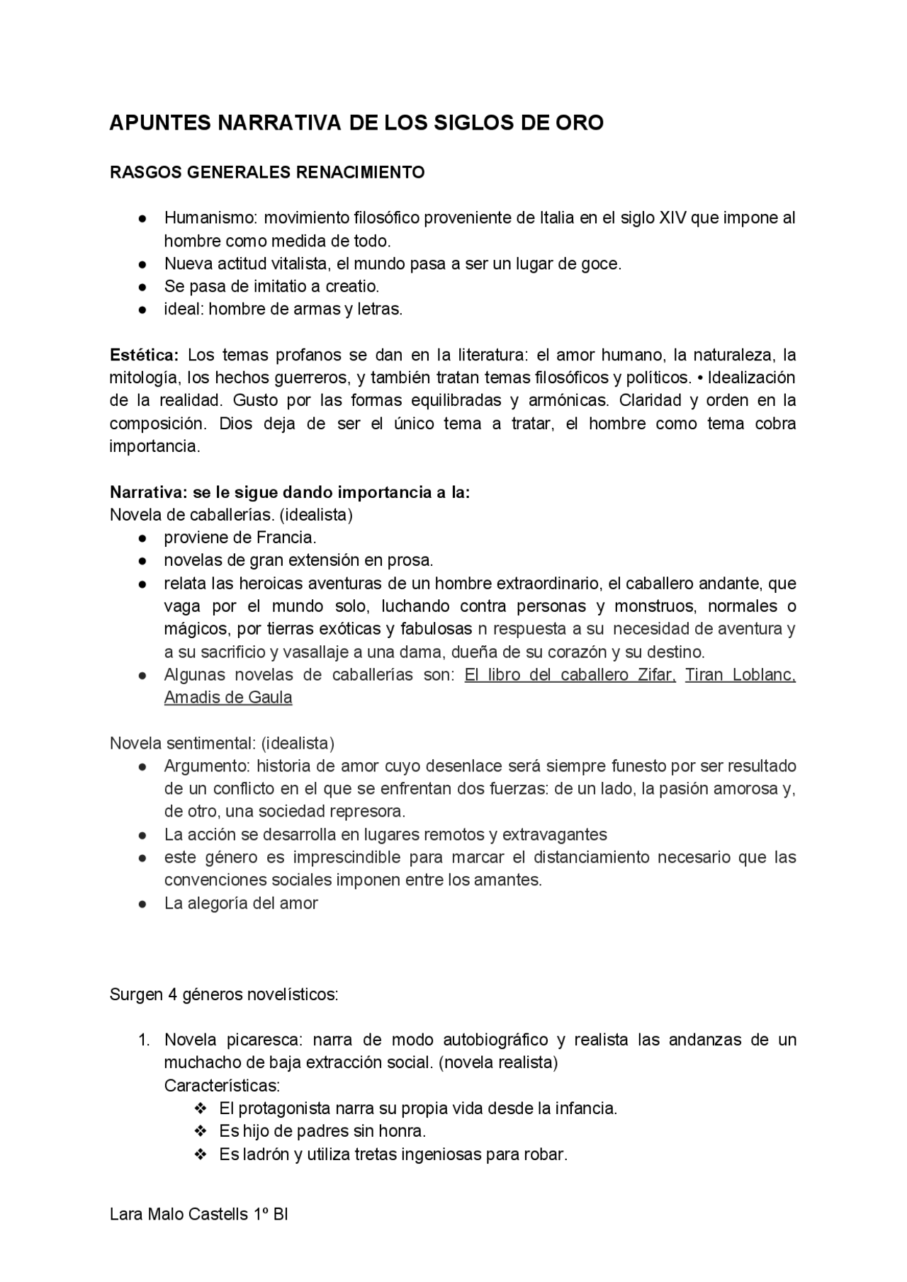 Narrativa de los siglos de oro | Apuntes de Lengua y Literatura - Docsity