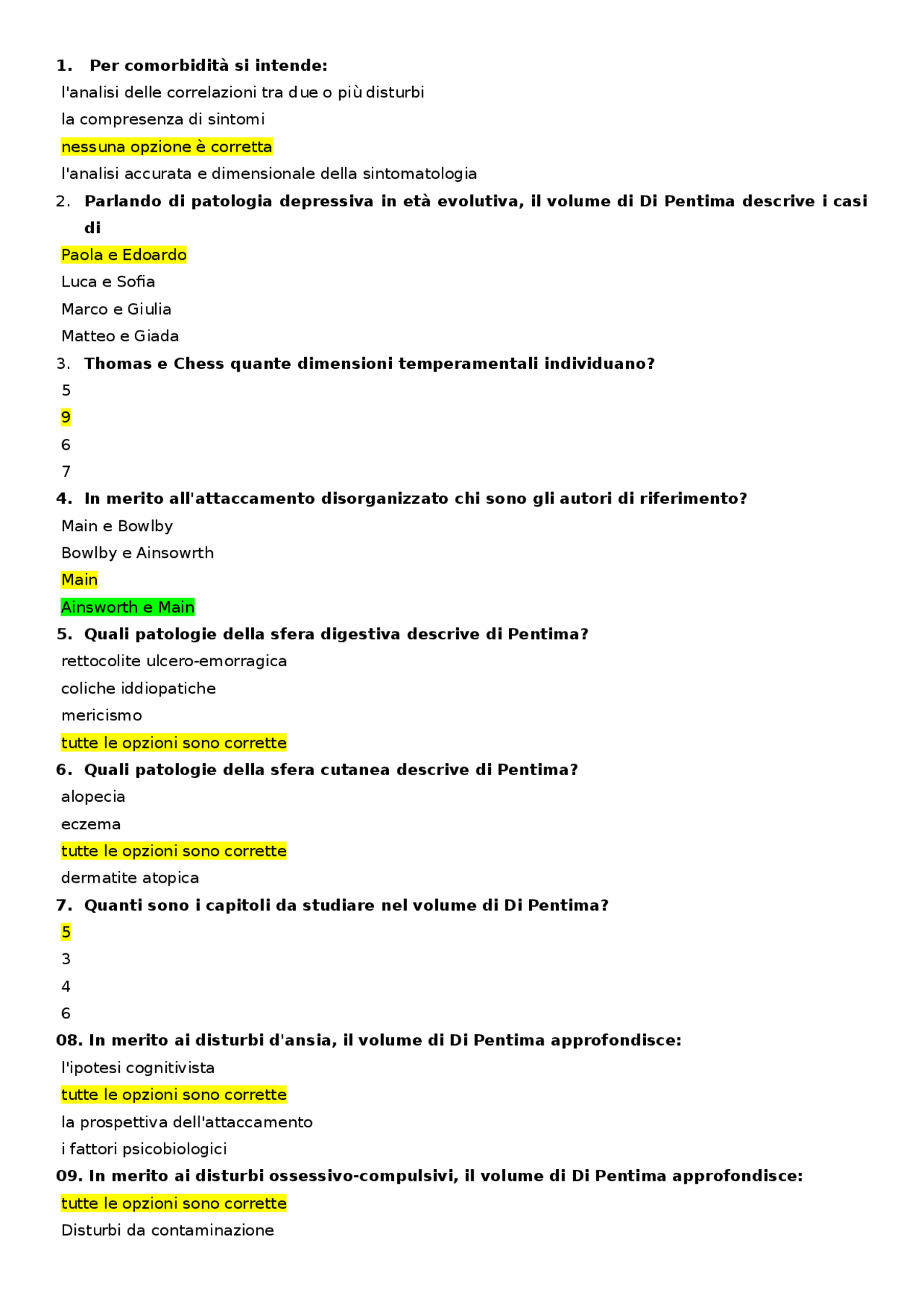 Psicologia Dello Sviluppo Tipico Atipico Domande Chiuse Docsity