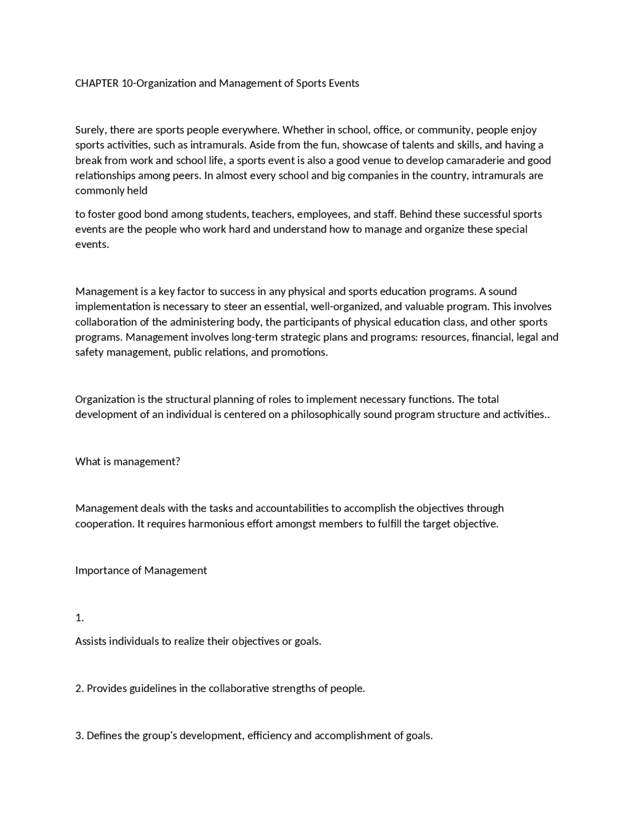 Sports Unit VI sports management and Physical Education - Docsity