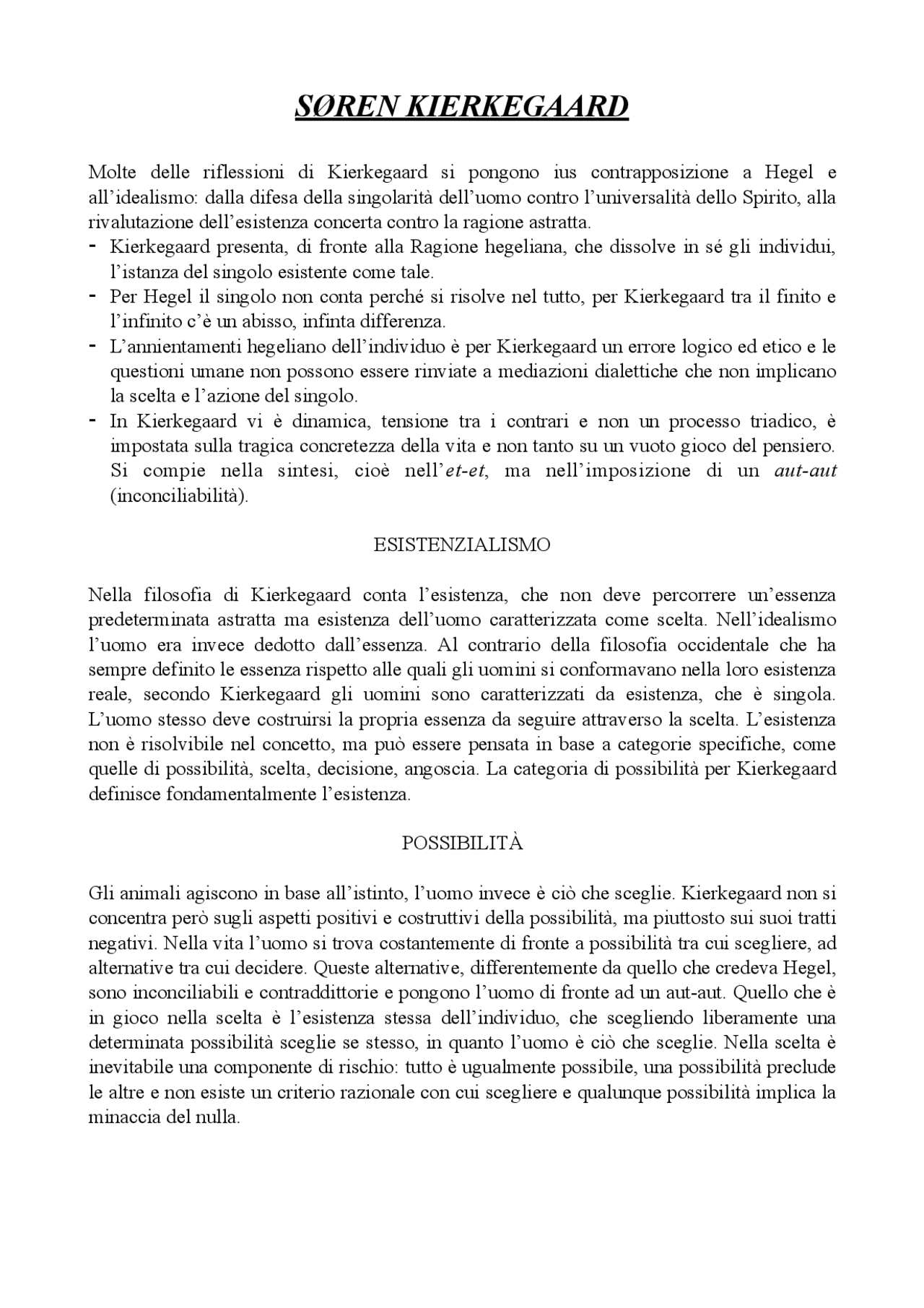 Concetti Principali Kierkegaard Docsity