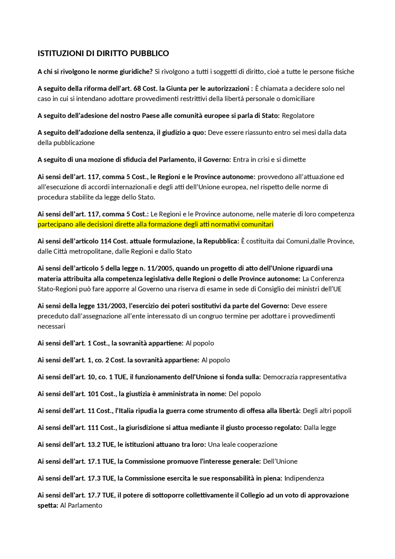 PROVA D’ESAME "ISTITUZIONI DI DIRITTO PUBBLICO" 2021-UNIPEGASO - Docsity