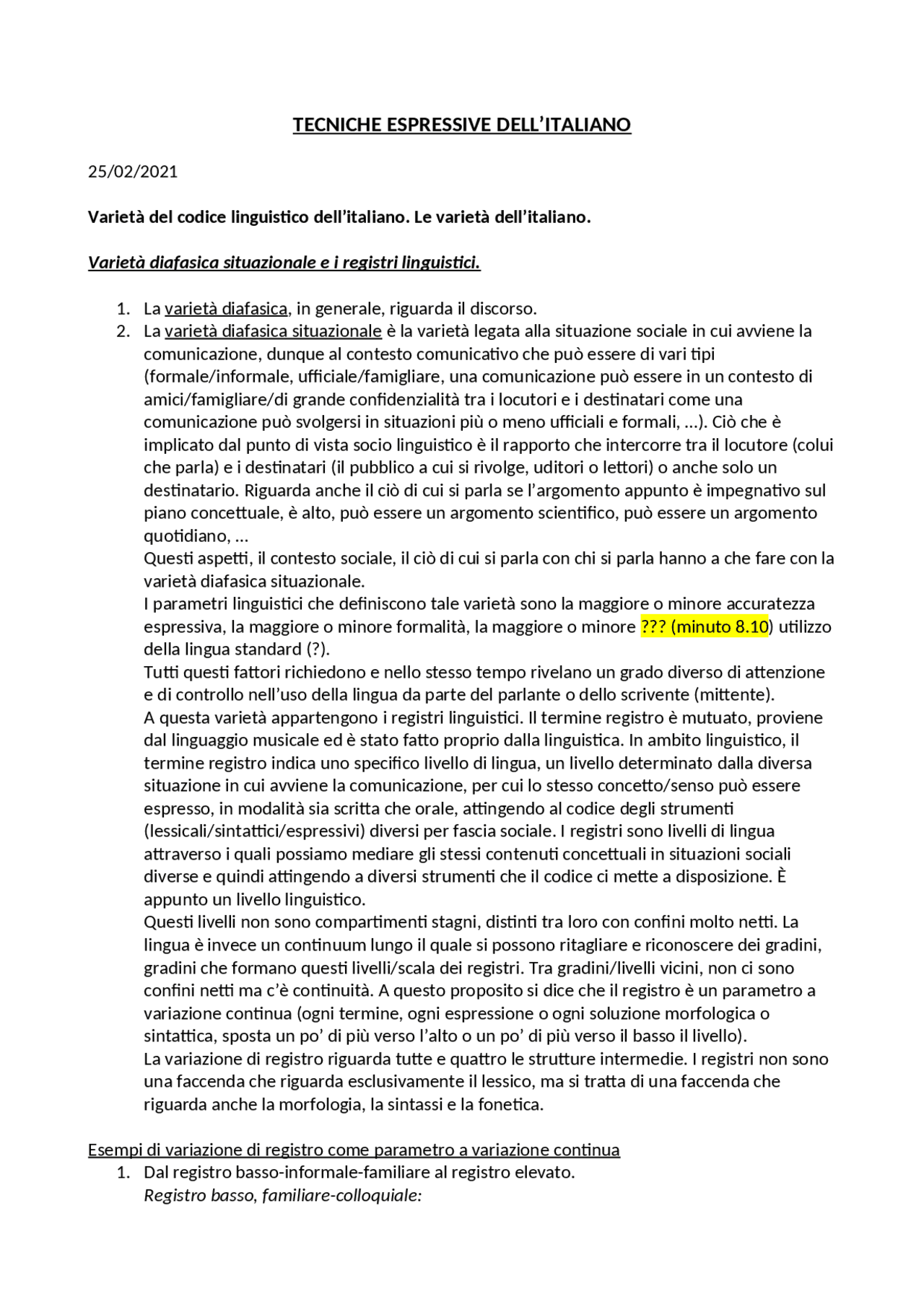 Tecniche Espressive Dellitaliano Ii Semestre Docsity