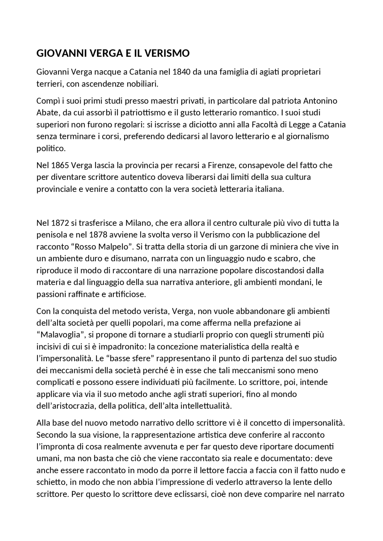 Giovanni Verga E Il Verismo Docsity