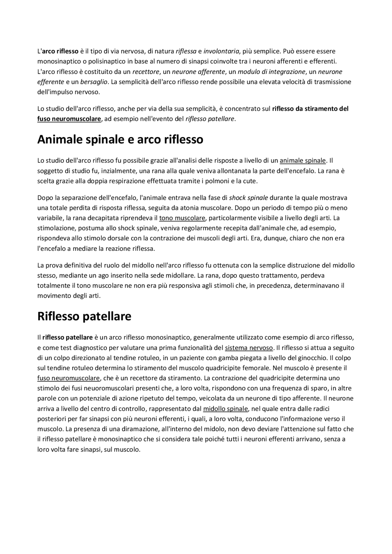 L'arco Riflesso e le sue funzioni | Appunti di Anatomia | Docsity